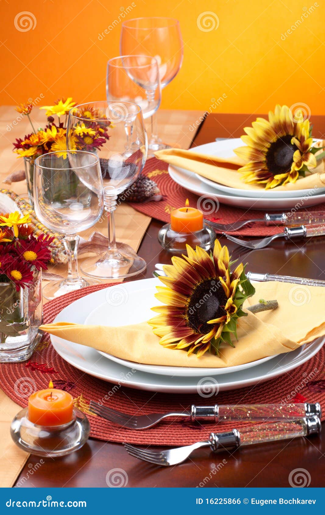 Fall Theme Dinner Table Set Stock Photo - Image of glass, lunch: 16225866