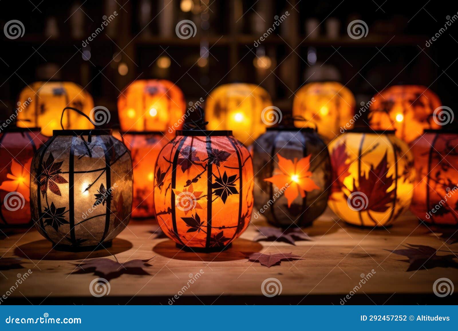 Fall-themed Paper Lanterns Lit with Led Tea Lights Stock Illustration ...