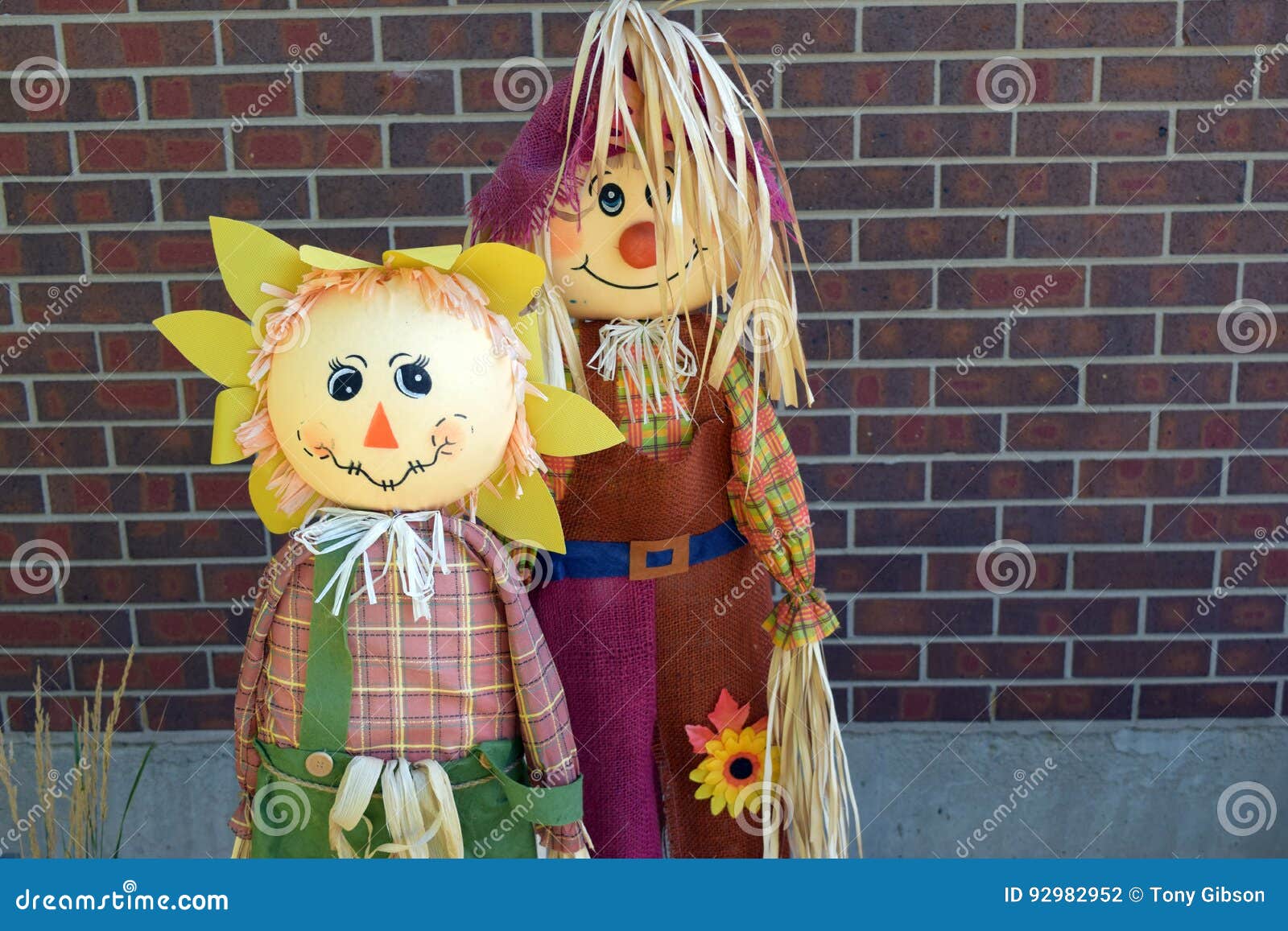 Boy And Girl Scarecrows Back View Sitting By Lake Stock Photography ...