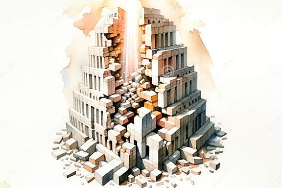 The Fall of the Tower of Babel Stock Illustration - Illustration of ...