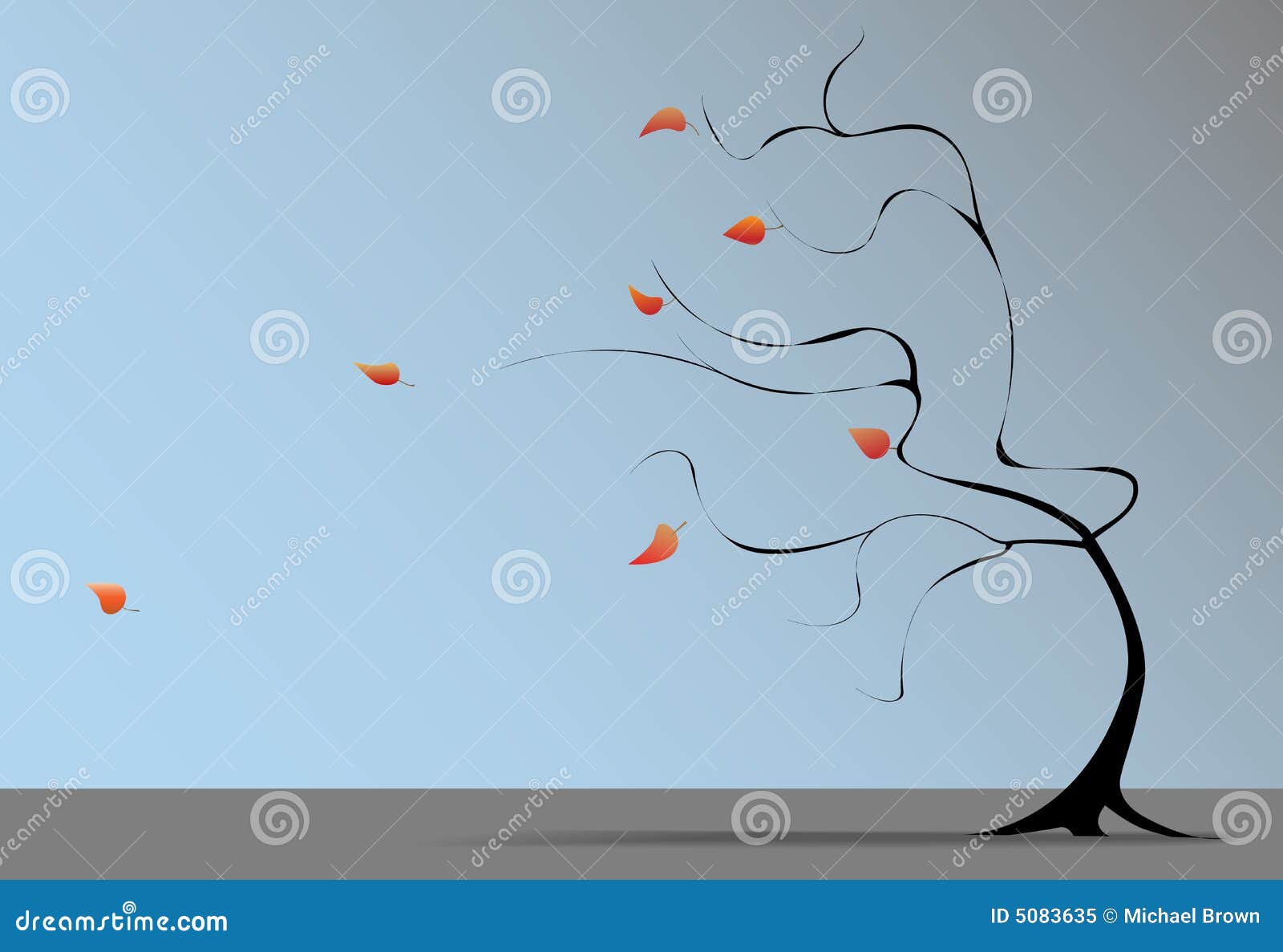 Fall Tree Wind Blows Autumn Leaves Stock Vector - Illustration of windy ...