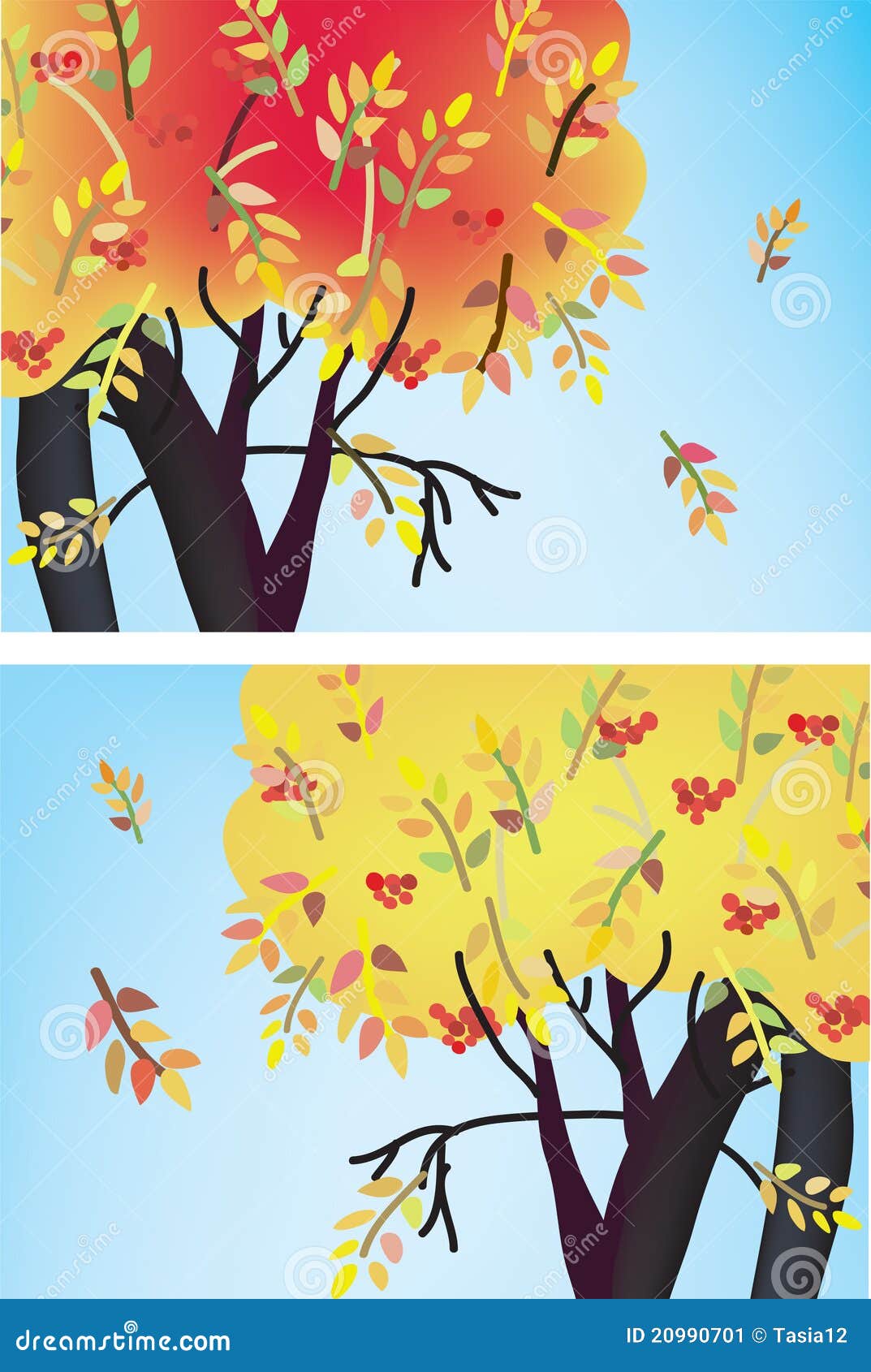 Fall Trees Banners with Leaves Stock Vector - Illustration of green ...