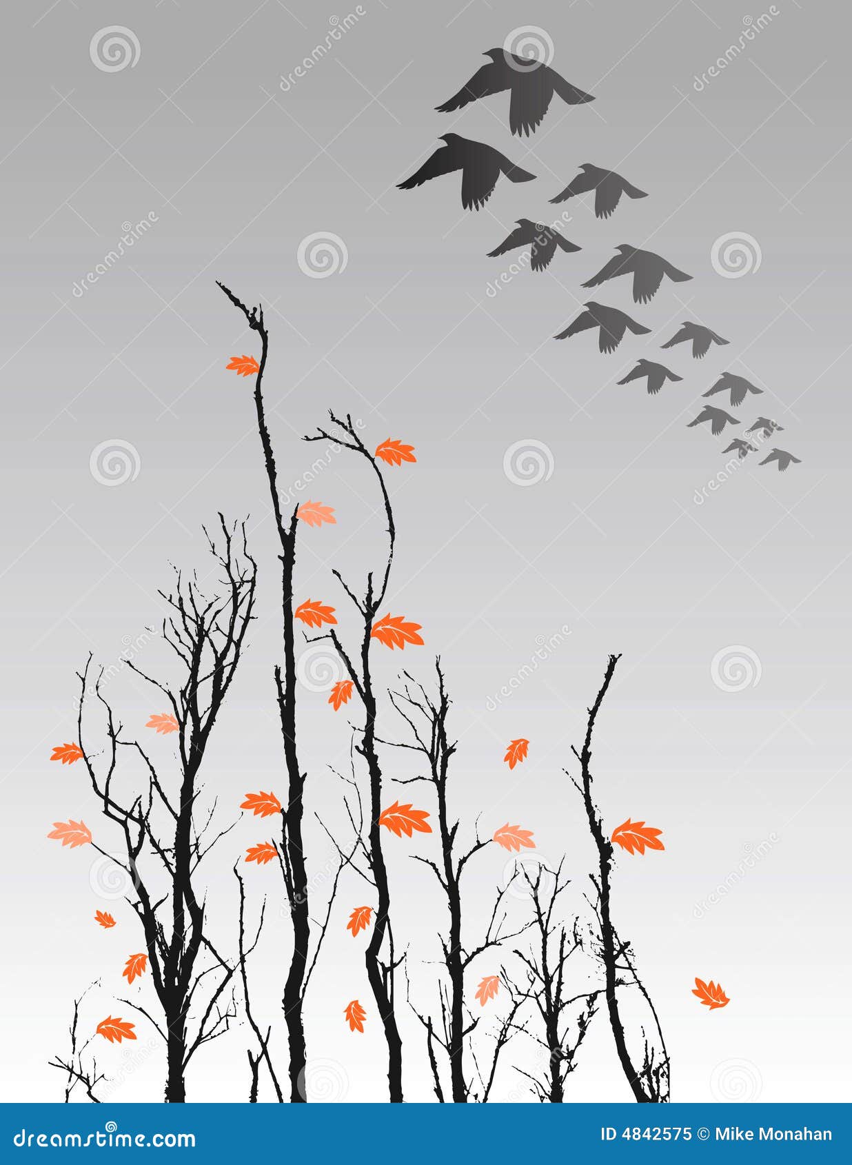 Fall Trees and Birds Flying Stock Vector - Illustration of decoration ...