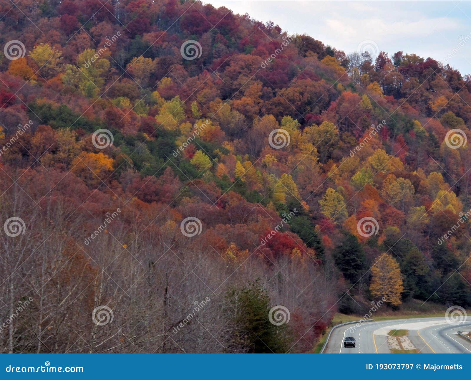 Fall Trees and Mountain Road Stock Image - Image of orange, mountain ...