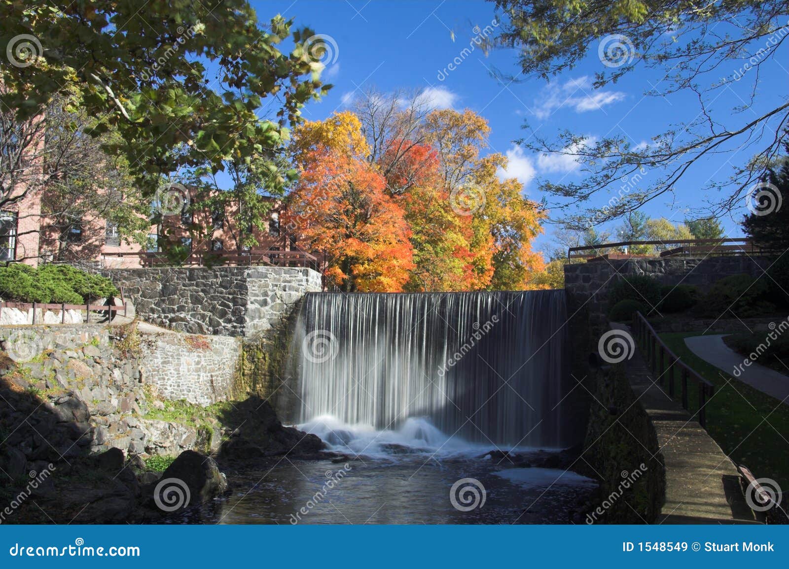 Fall trees and waterfall stock image. Image of flowing - 1548549