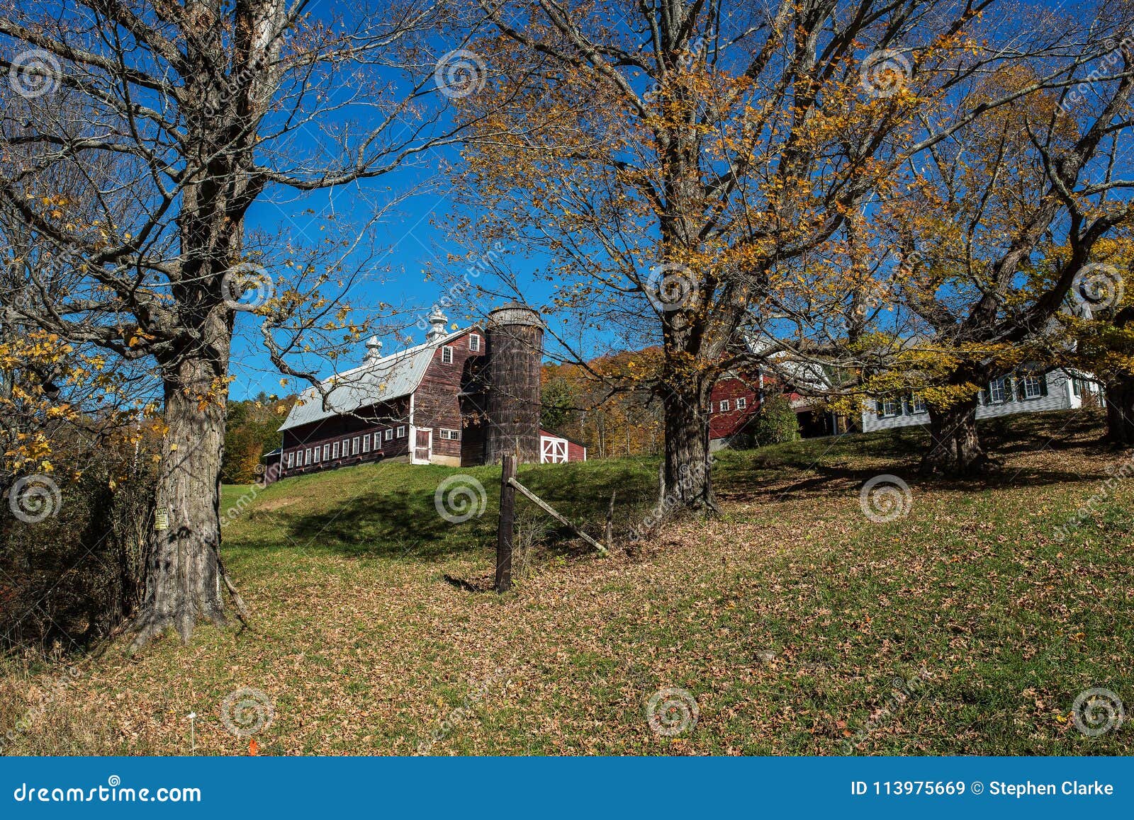 Old Vermont Farm Scene with Barn and Silo Stock Image - Image of ...