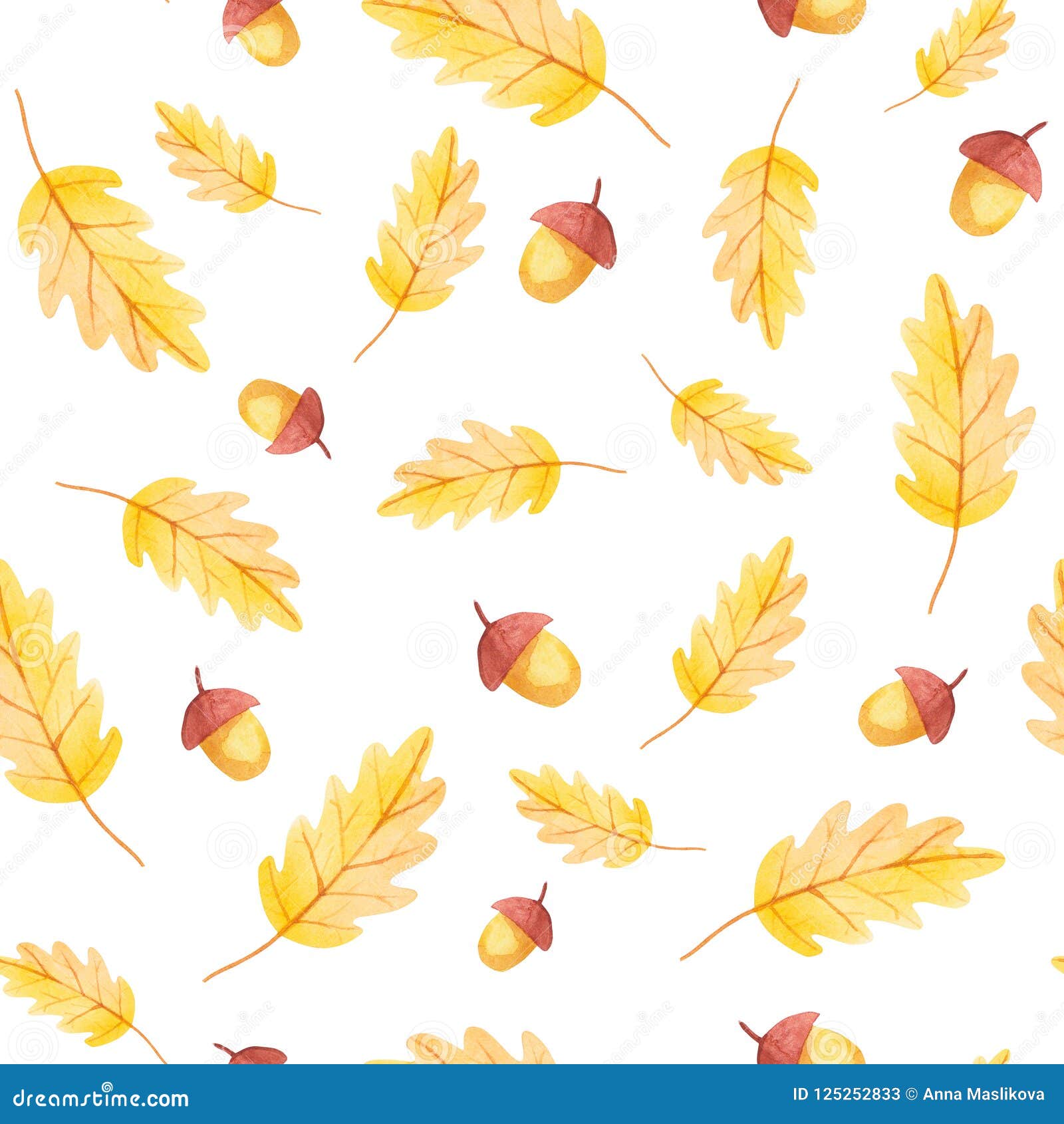 Fall Vibes. Acorn and Yellow Leaf Seamless Pattern. Stock Image - Image ...