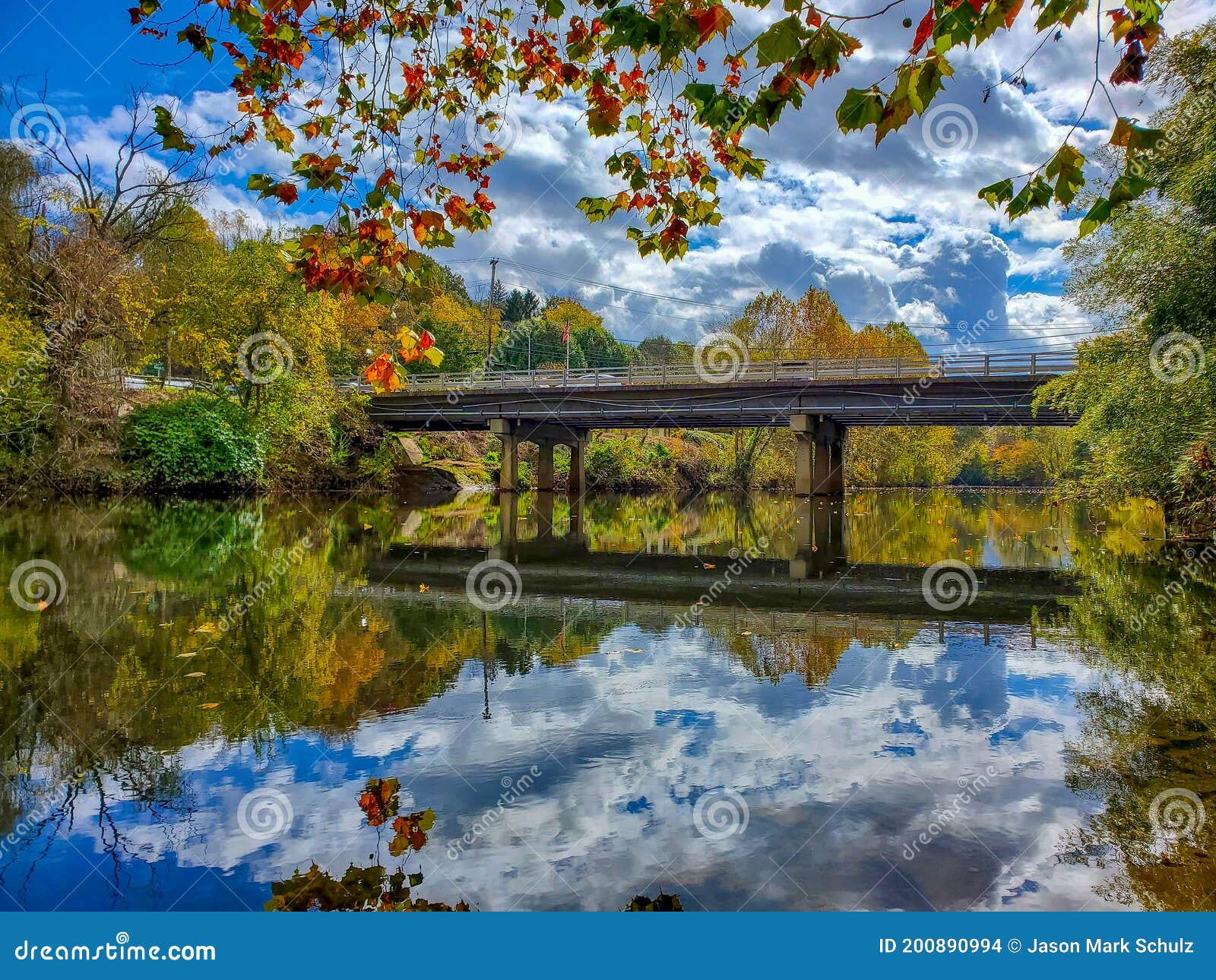 Fall View of Bridge and River Stock Photo - Image of tree, fall: 200890994
