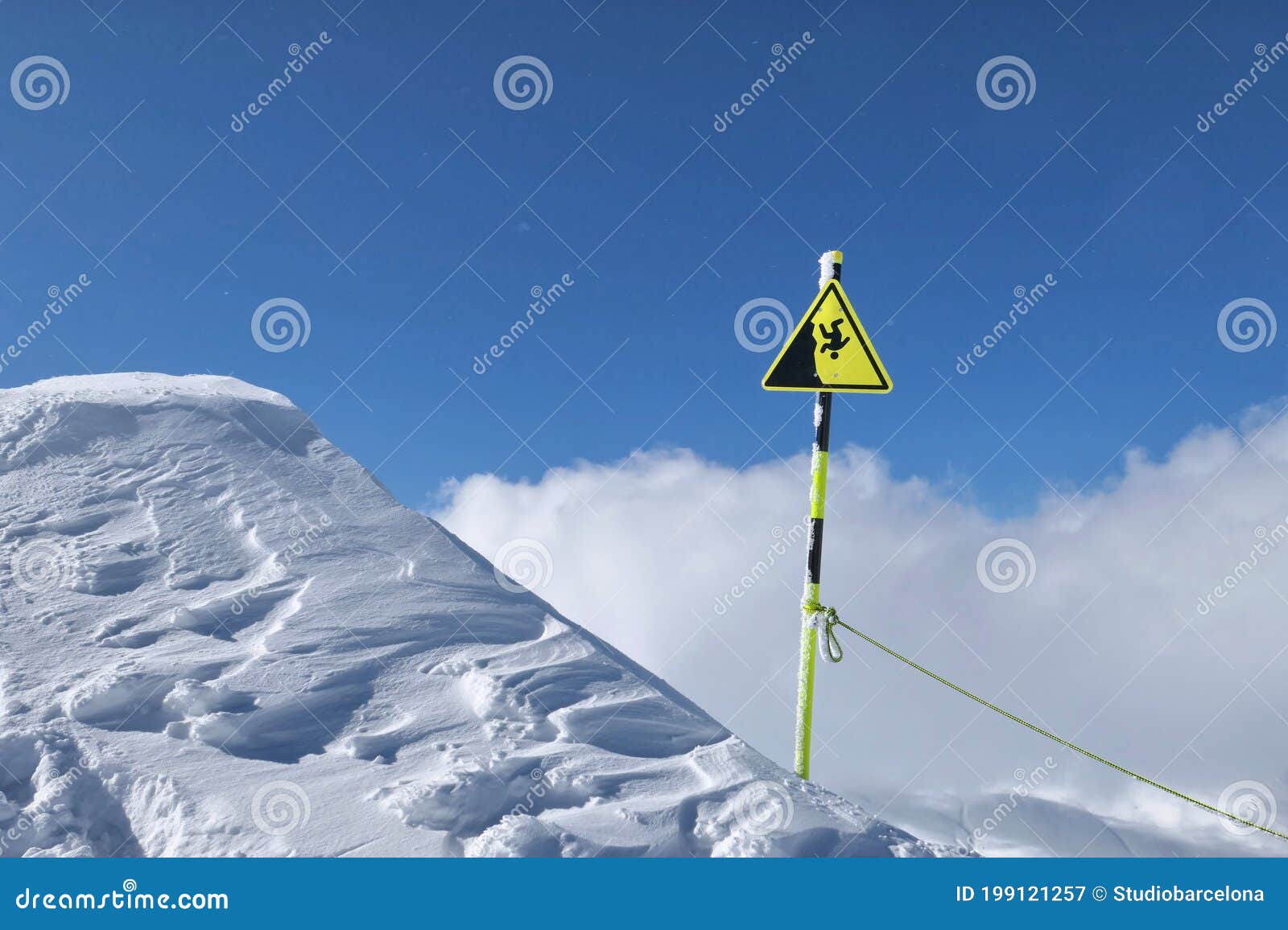 Fall Warning Sign from the Mountain in Winter Stock Image - Image of ...