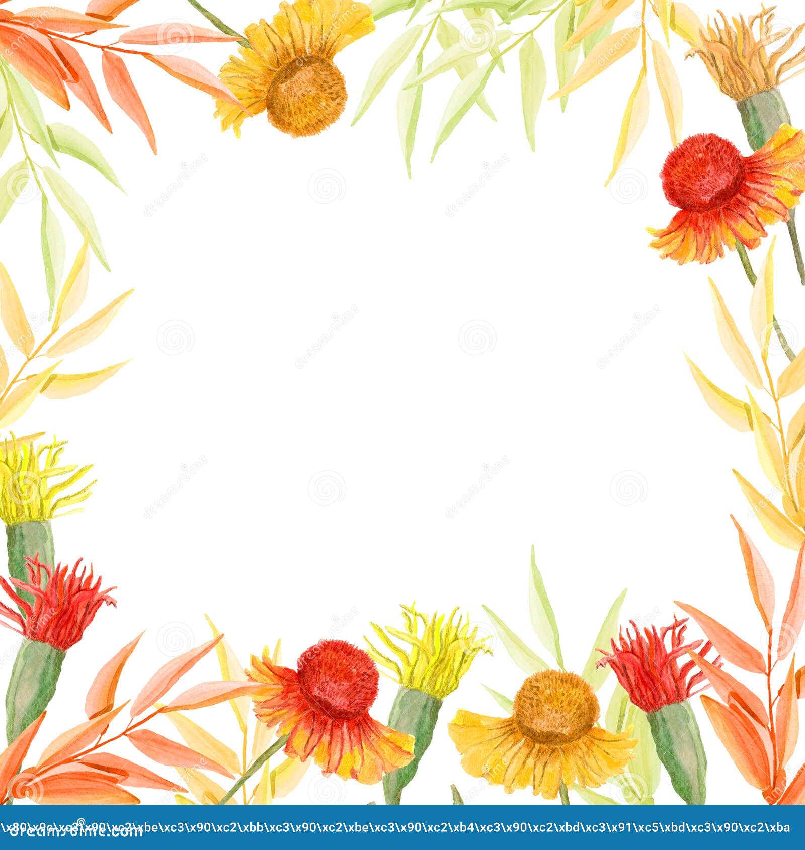 Fall Watercolor Flowers Frame with Plant Elements and Flowers Stock ...