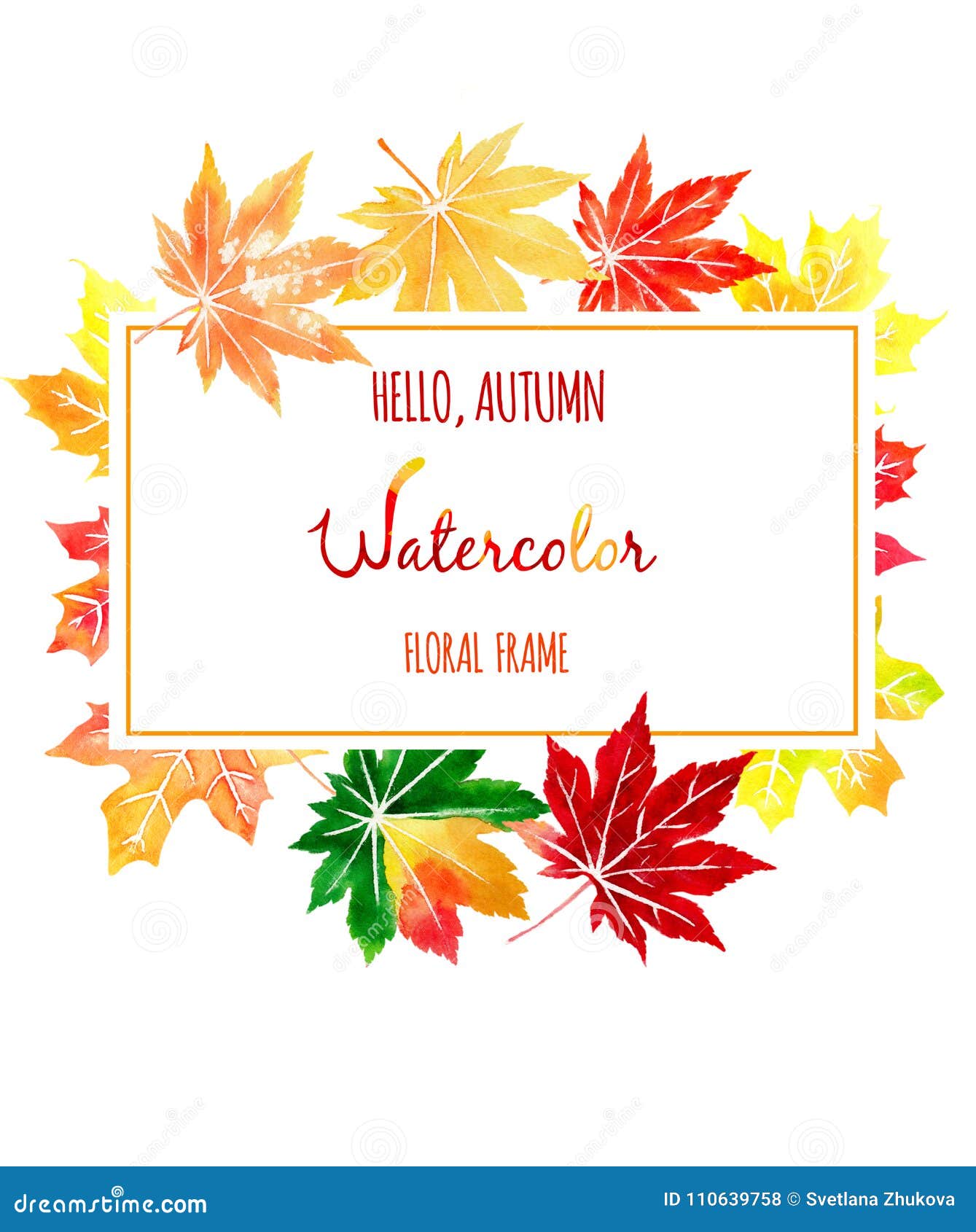 Fall Watercolor Hand Drawn Maple Leaves Rectangular Frame Stock ...