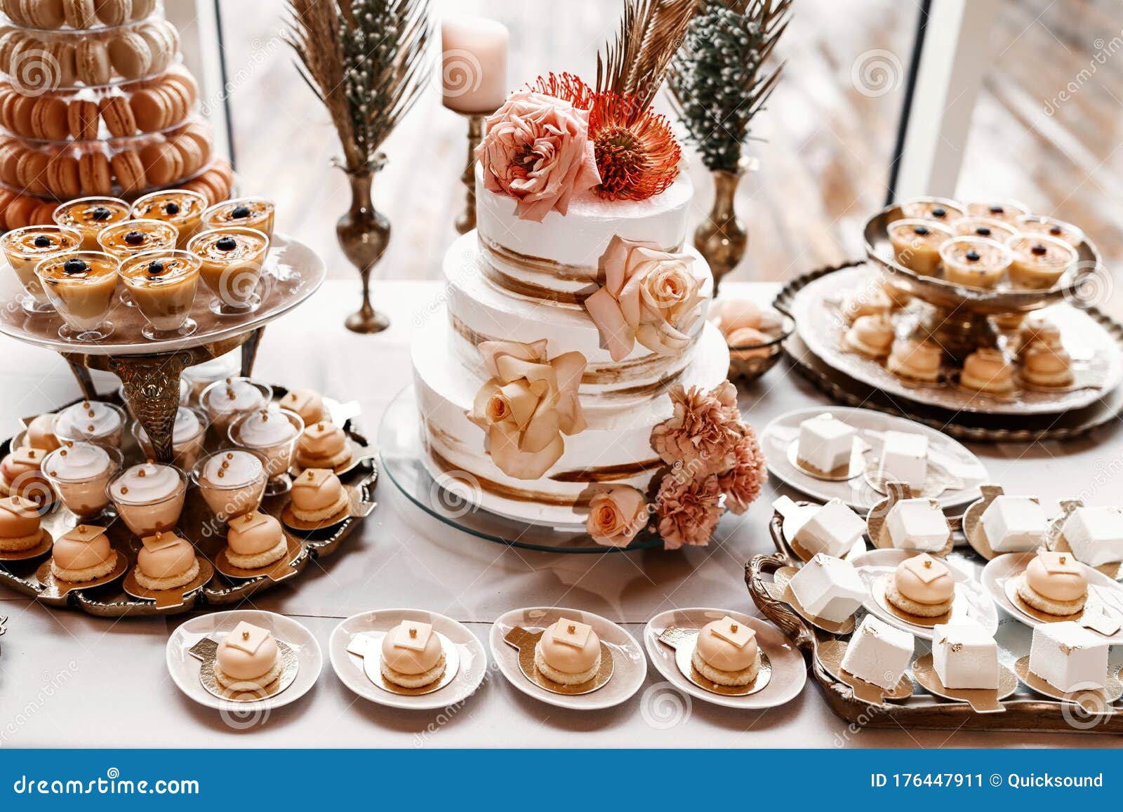 Dessert Table Of Delicious Fruits On Wedding Reception Stock Photo ...