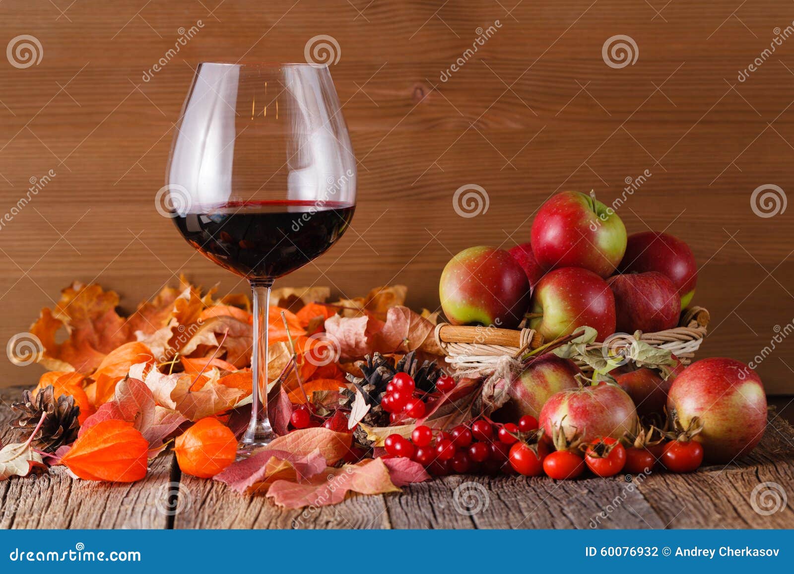 Fall Wine in Glass on Rustic Wooden Background Stock Photo - Image of ...