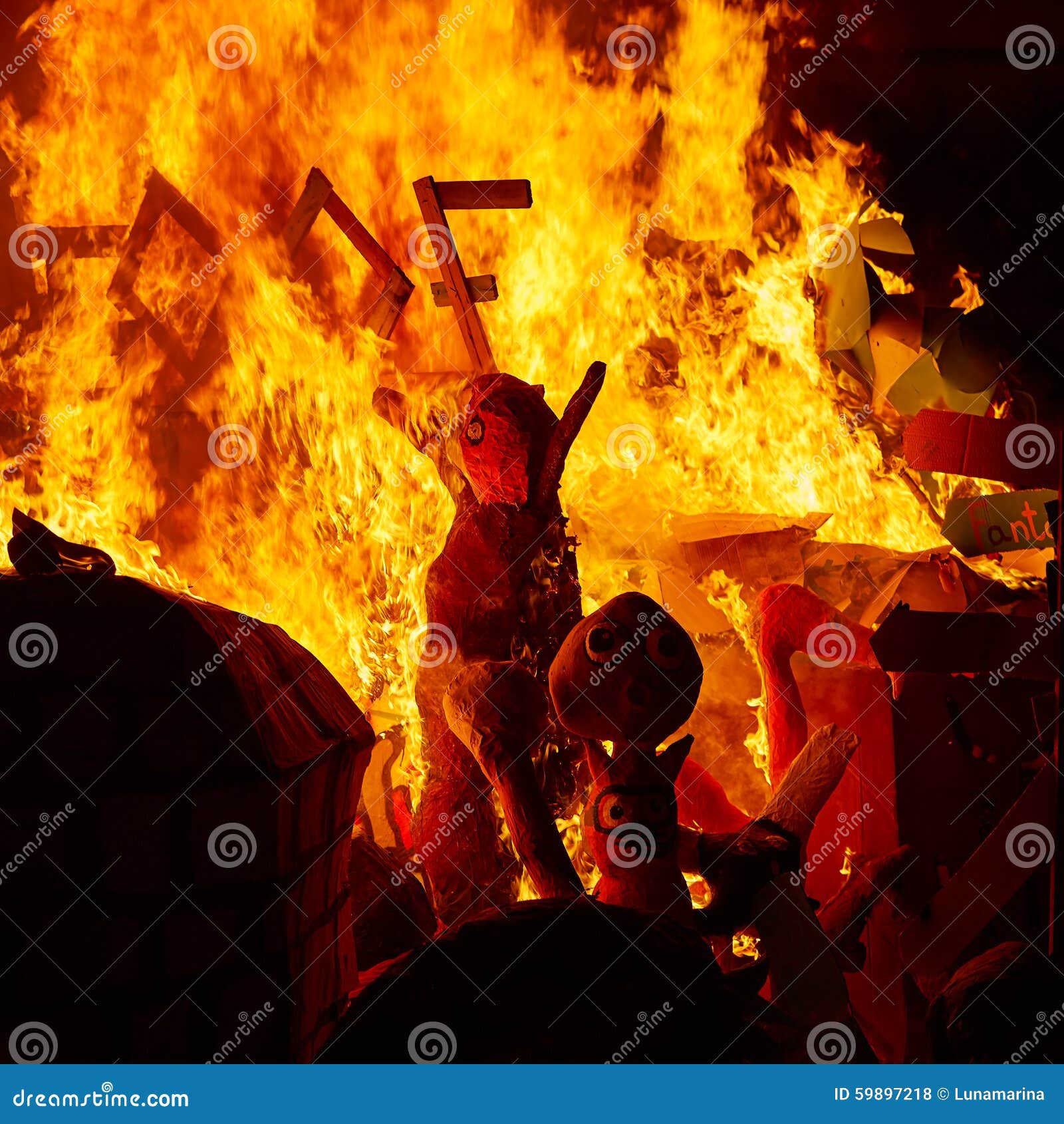 Fallas Fire Burning in Valencia Fest at March 19 Th Stock Illustration ...