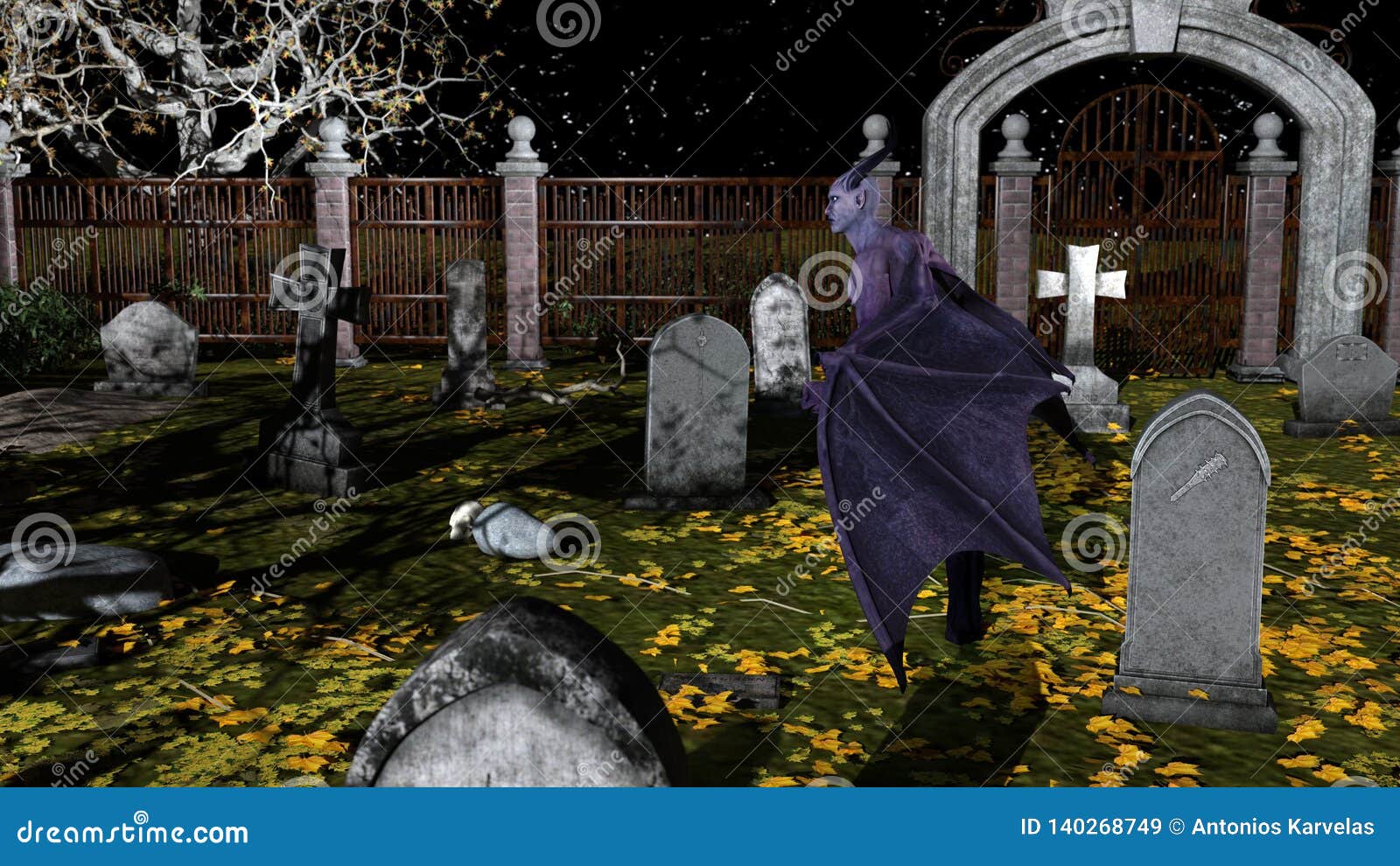 Fallen Angel of Death in a Spooky Cemetery Stock Illustration ...