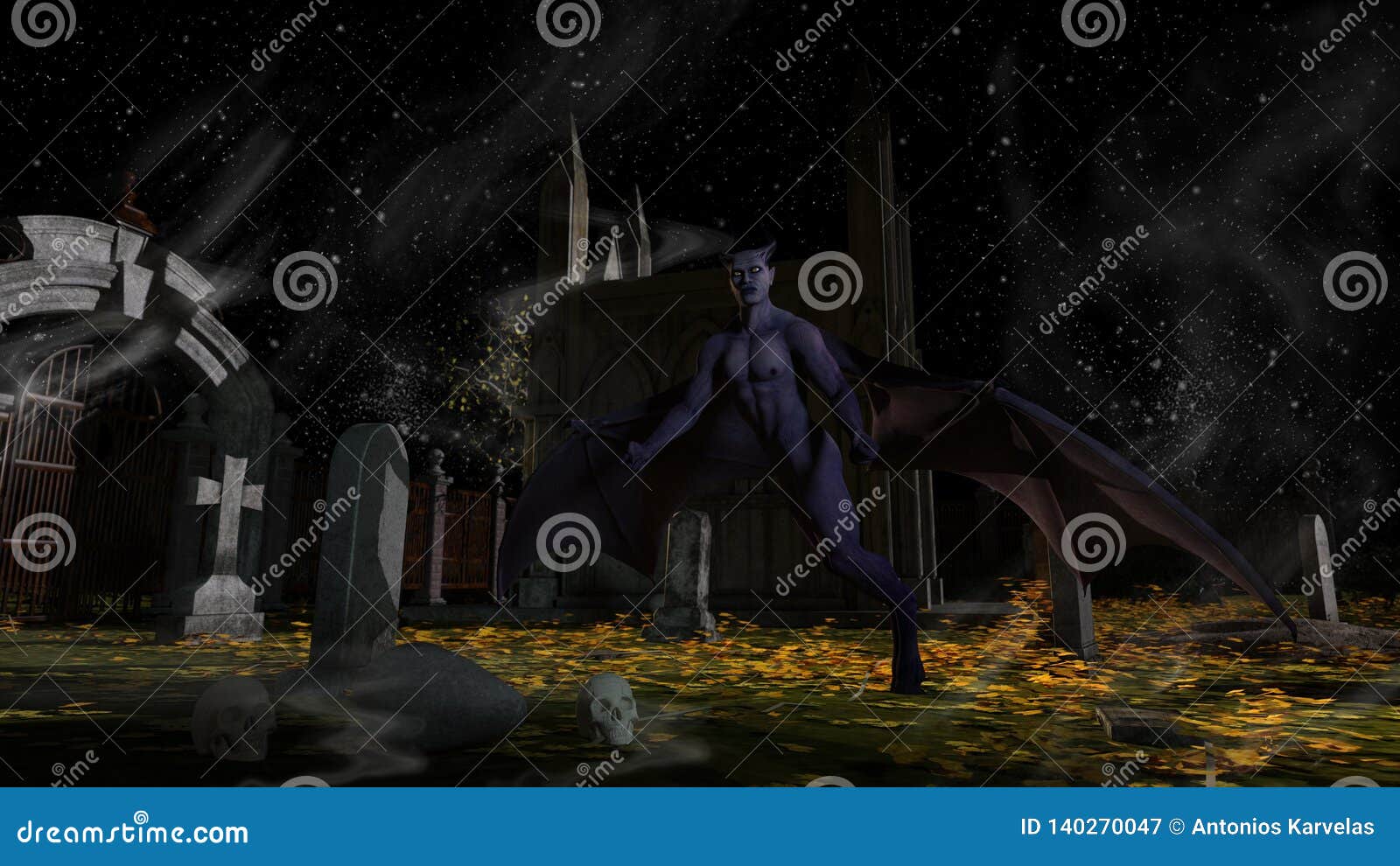 Fallen Angel of Death in a Spooky Cemetery Stock Illustration ...