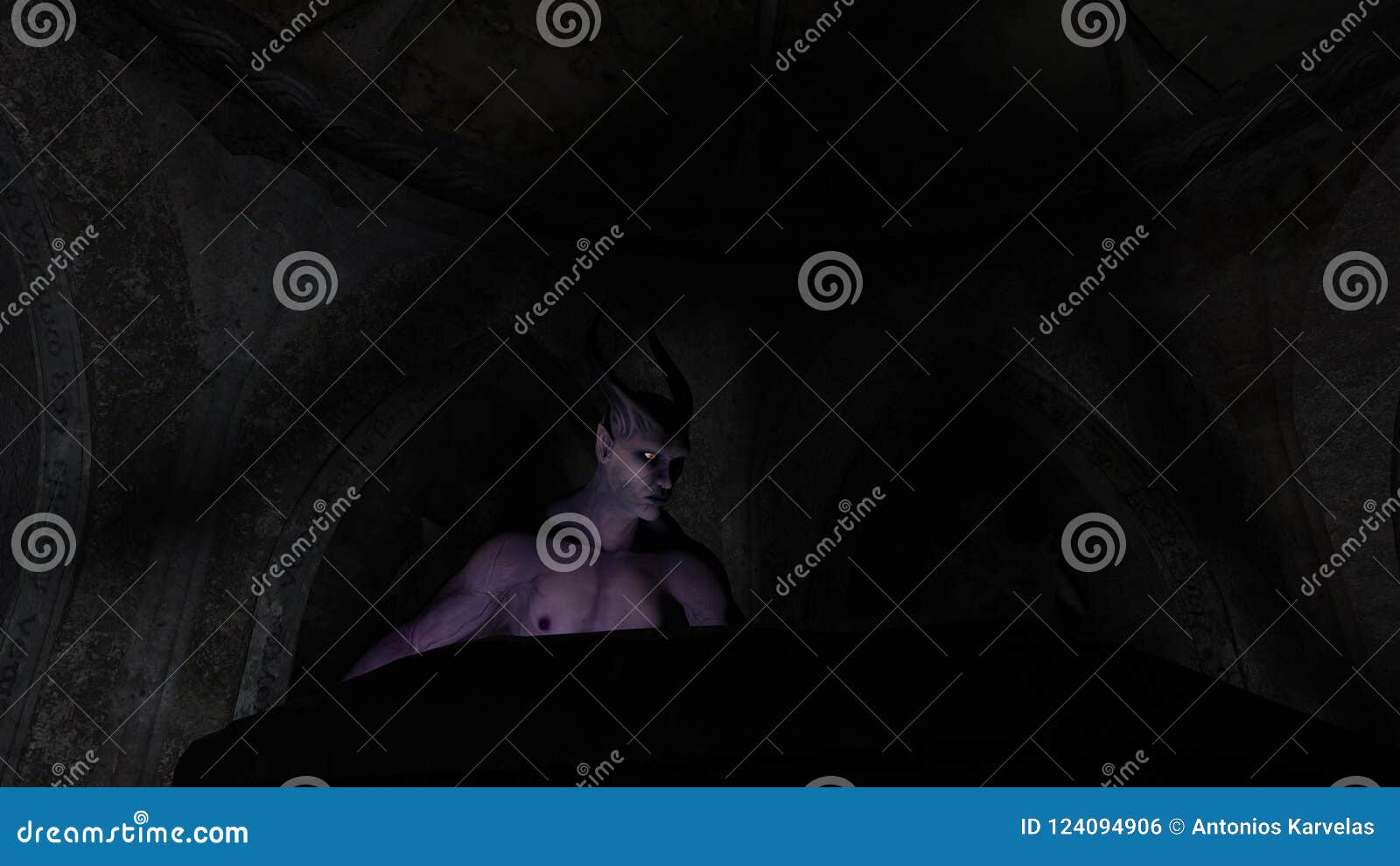 Fallen Angel Satan in a Crypt Stock Illustration - Illustration of ...