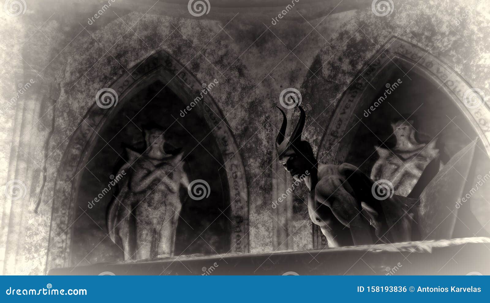 Fallen Angel Satan in a Dark Crypt Stock Illustration - Illustration of ...