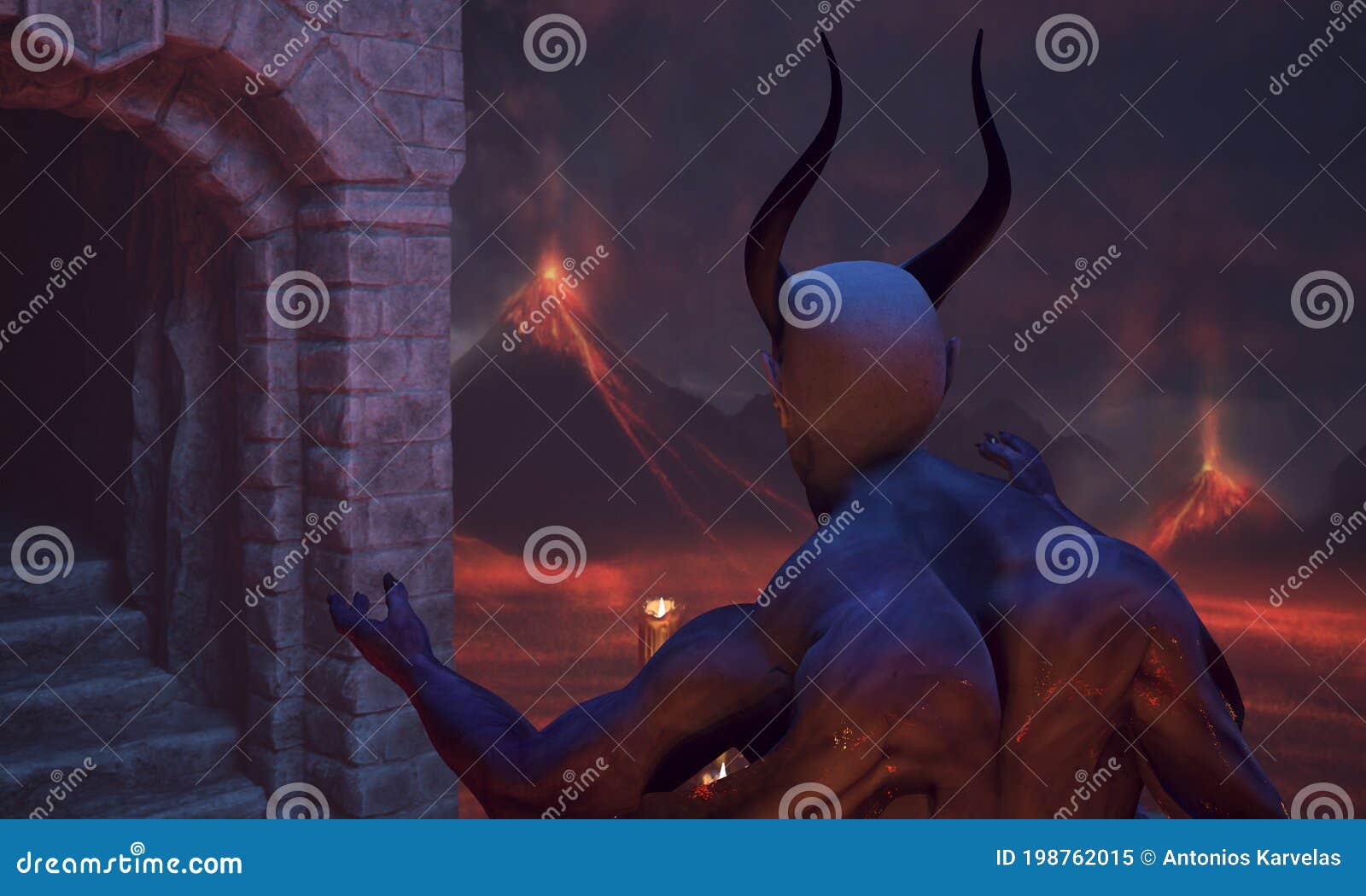 Fallen angel satan in hell stock illustration. Illustration of building ...
