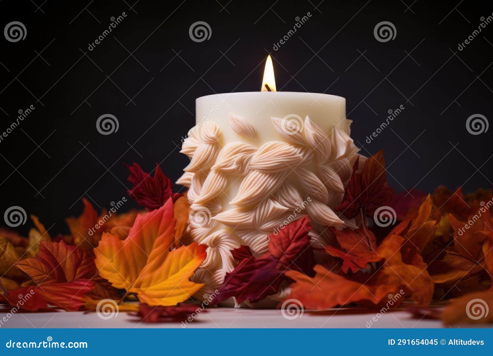 Fallen Autumn Leaves Circling a White Pillar Candle Stock Image - Image ...
