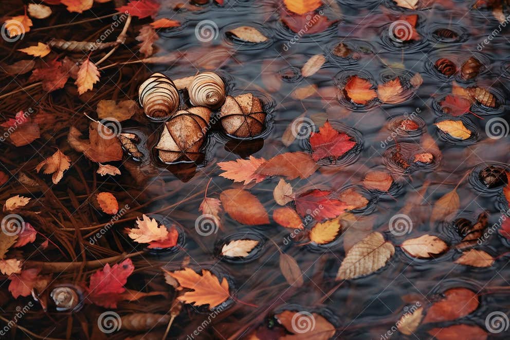 Fallen Autumn Leaves Floating on a Puddles Surface Stock Image - Image ...
