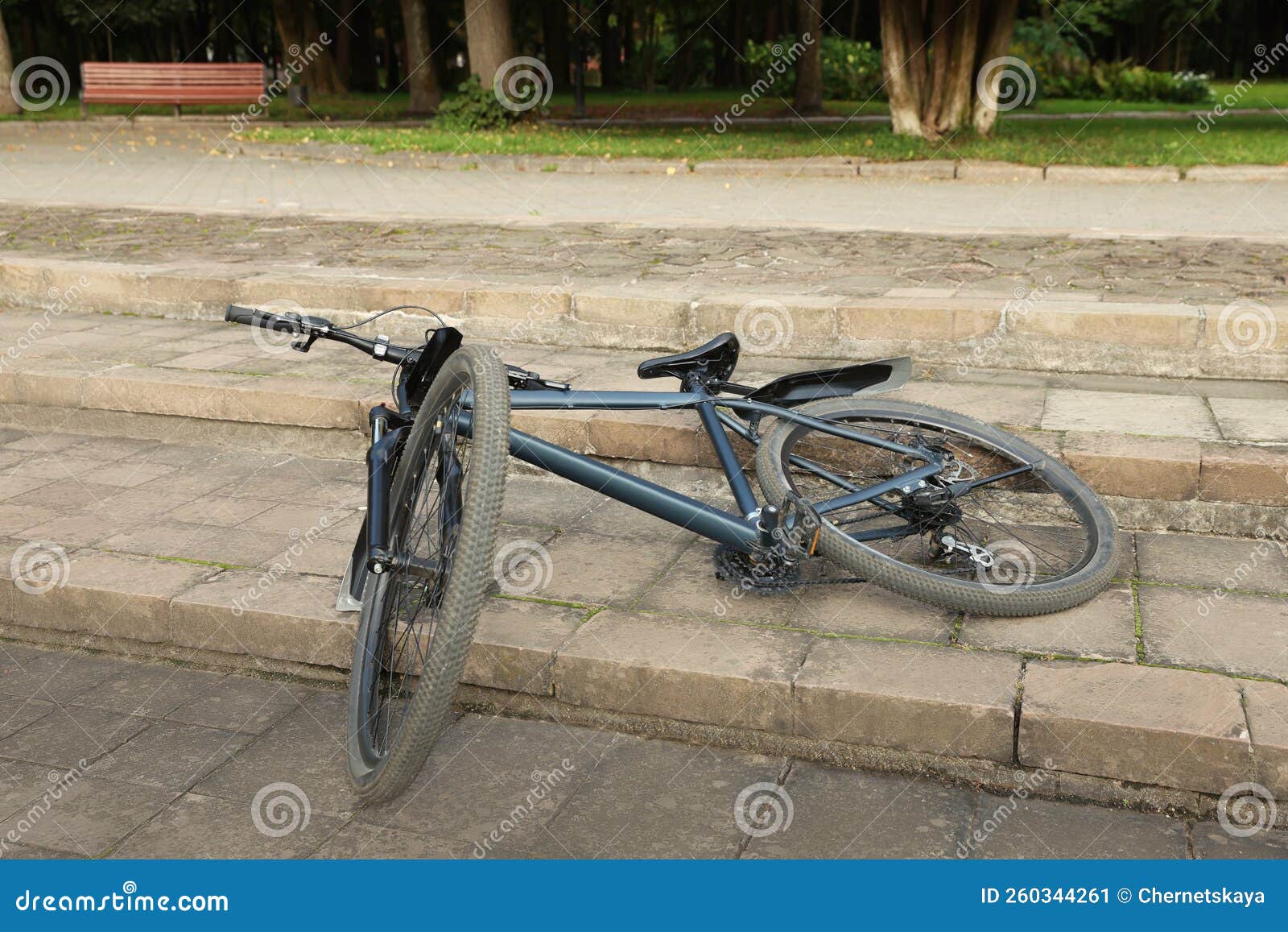 Fallen Beautiful Modern Bicycle on Steps Outdoors Stock Image - Image ...