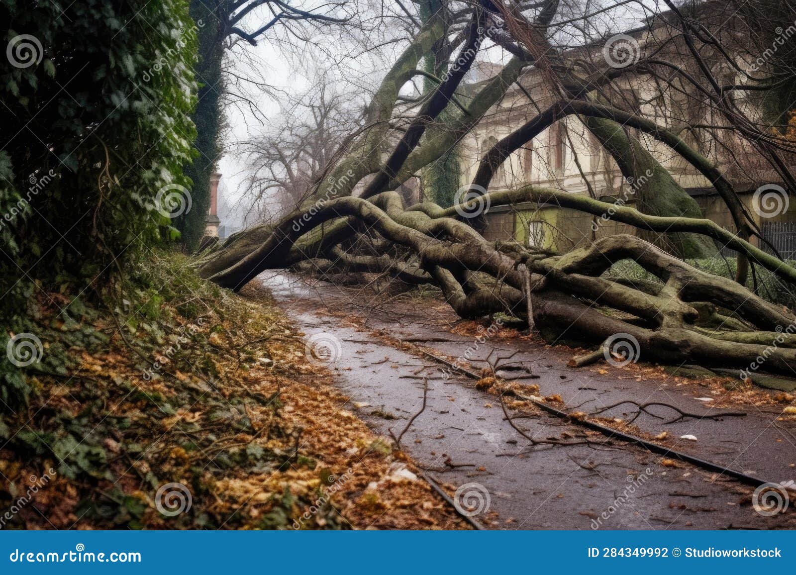 Fallen Branches Scattered on Park Pathway Stock Illustration ...