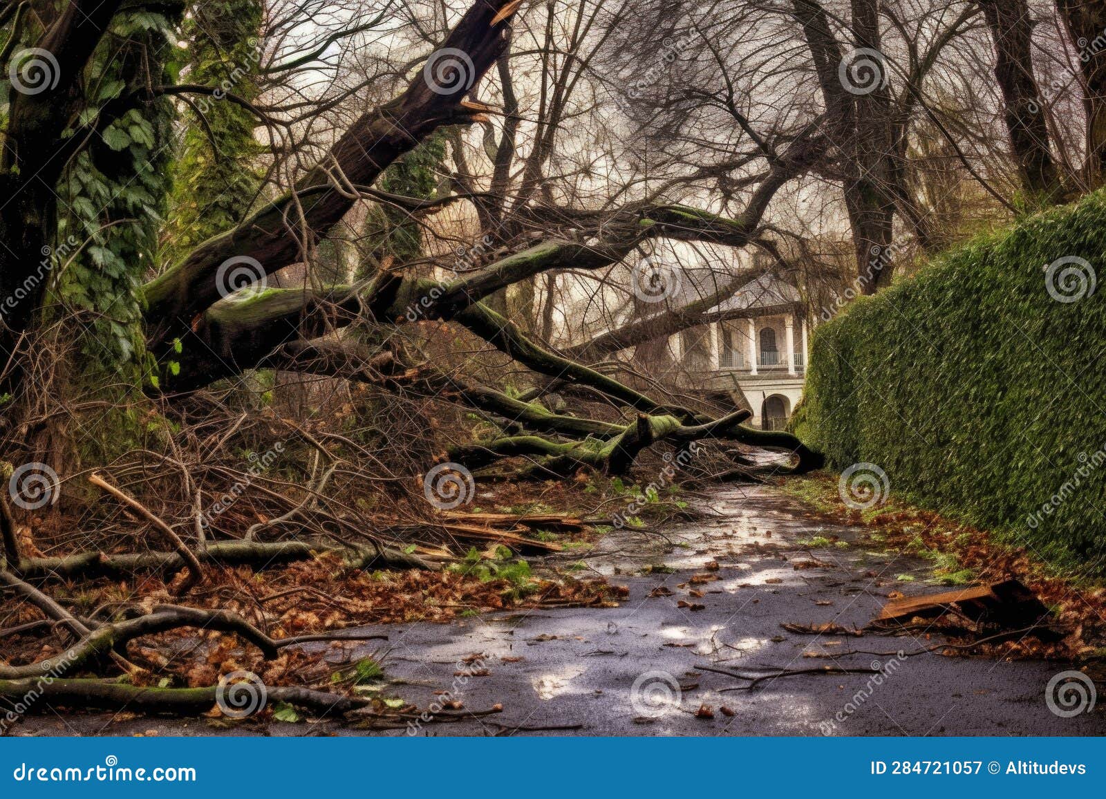 Fallen Branches Scattered on Park Pathway Stock Illustration ...