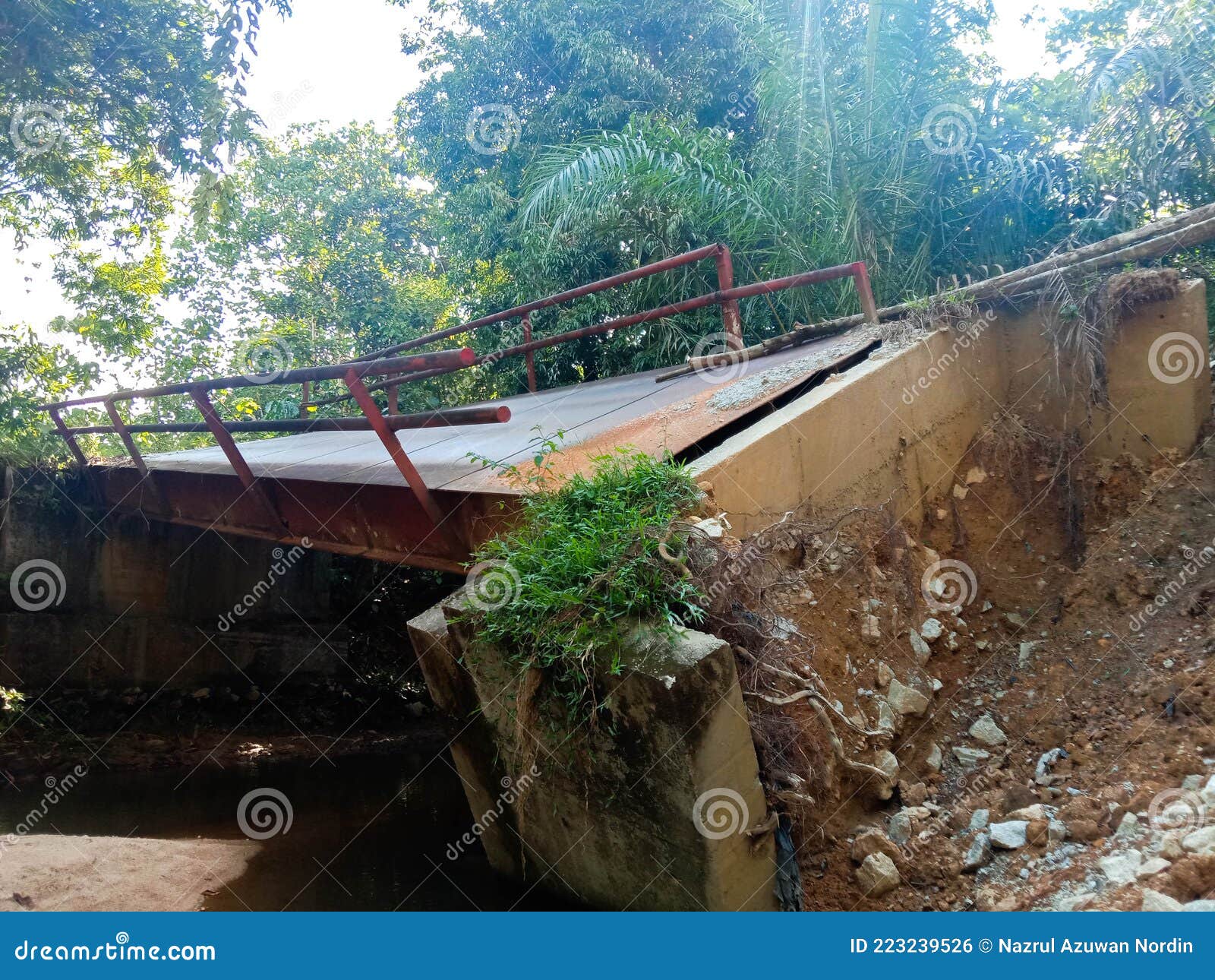 Fallen bridge by big wave stock photo. Image of wave - 223239526