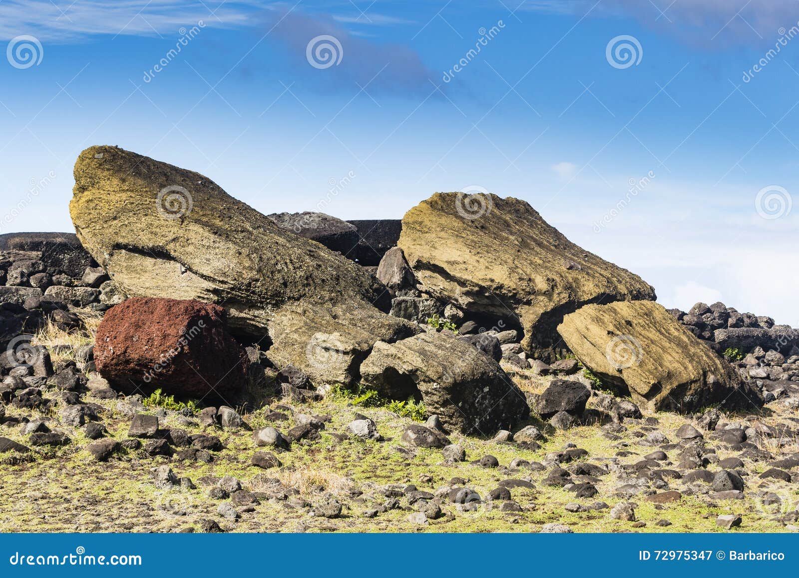Fallen and Broken Moai Statues Stock Image - Image of chile, fallen ...