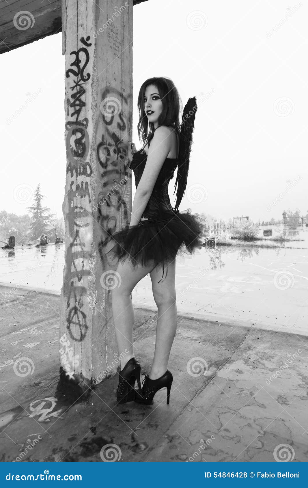 Fallen Dark Angel stock photo. Image of beauty, woman - 54846428
