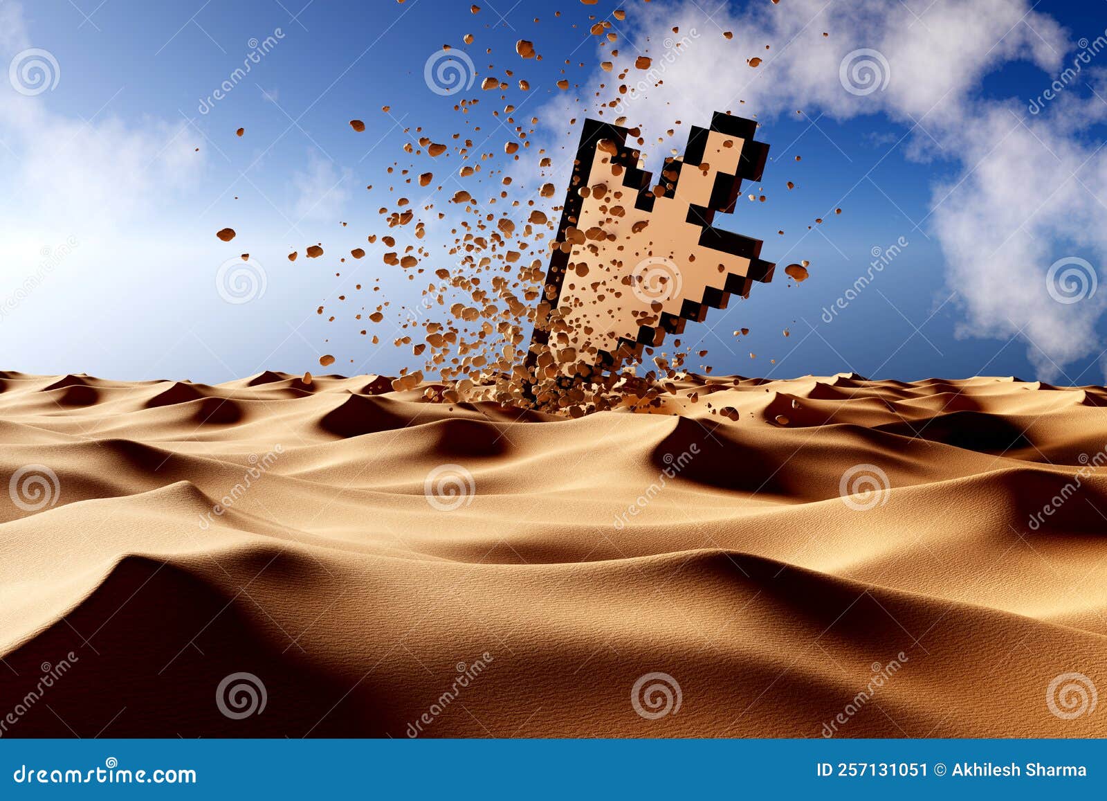 Fallen Down Error Crashed Computer Mouse Cursor Pixel Pointer in Desert ...