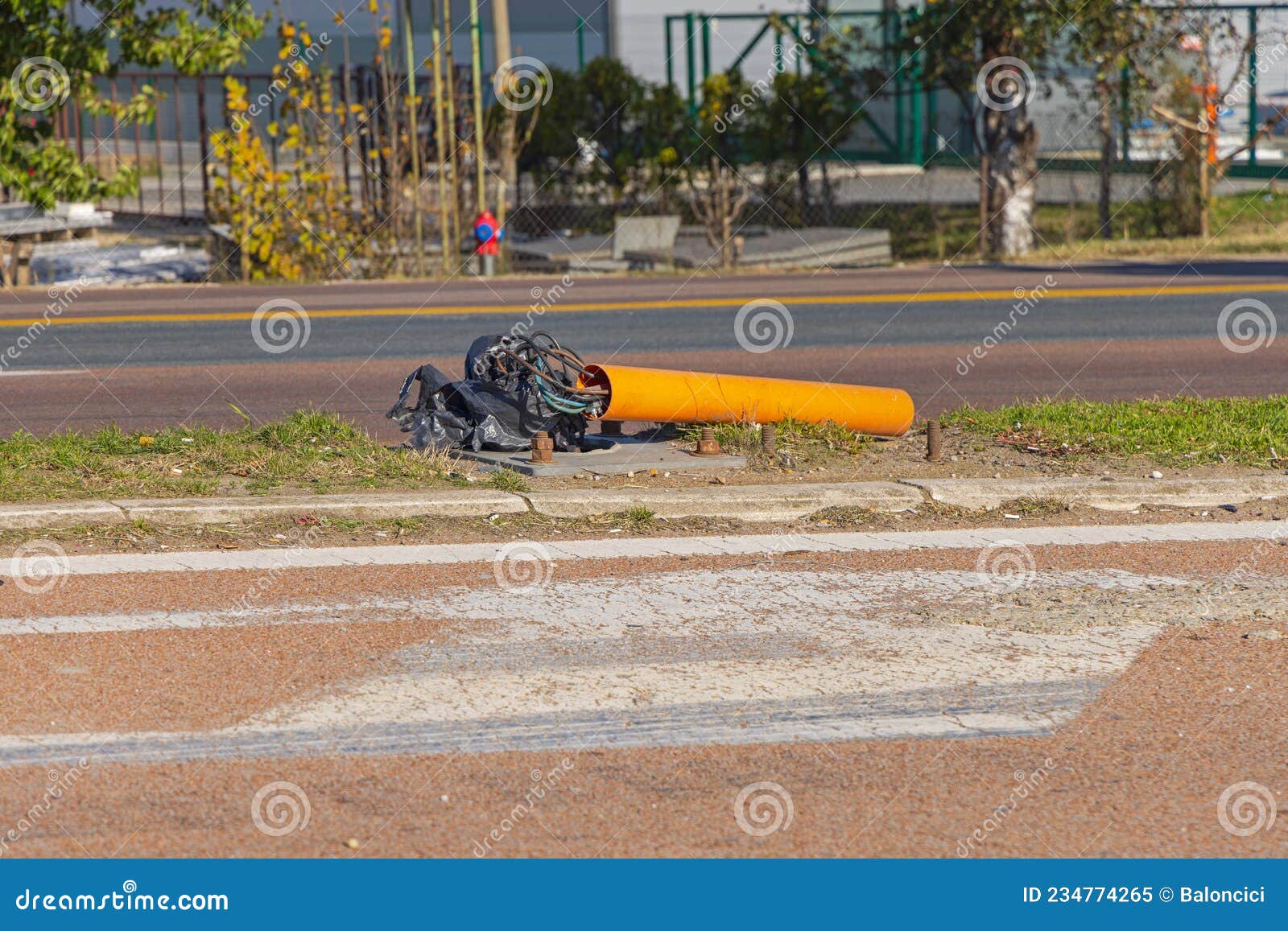 Fallen Down Traffic Light stock image. Image of light - 234774265