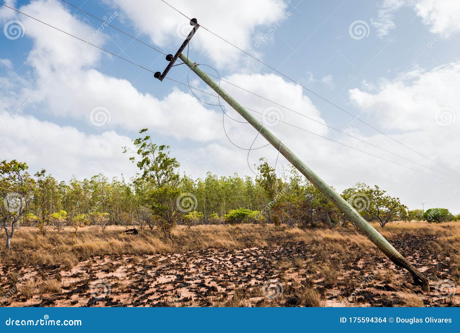 Fallen Electrical Power Pole Stock Photo - Image of landscape ...