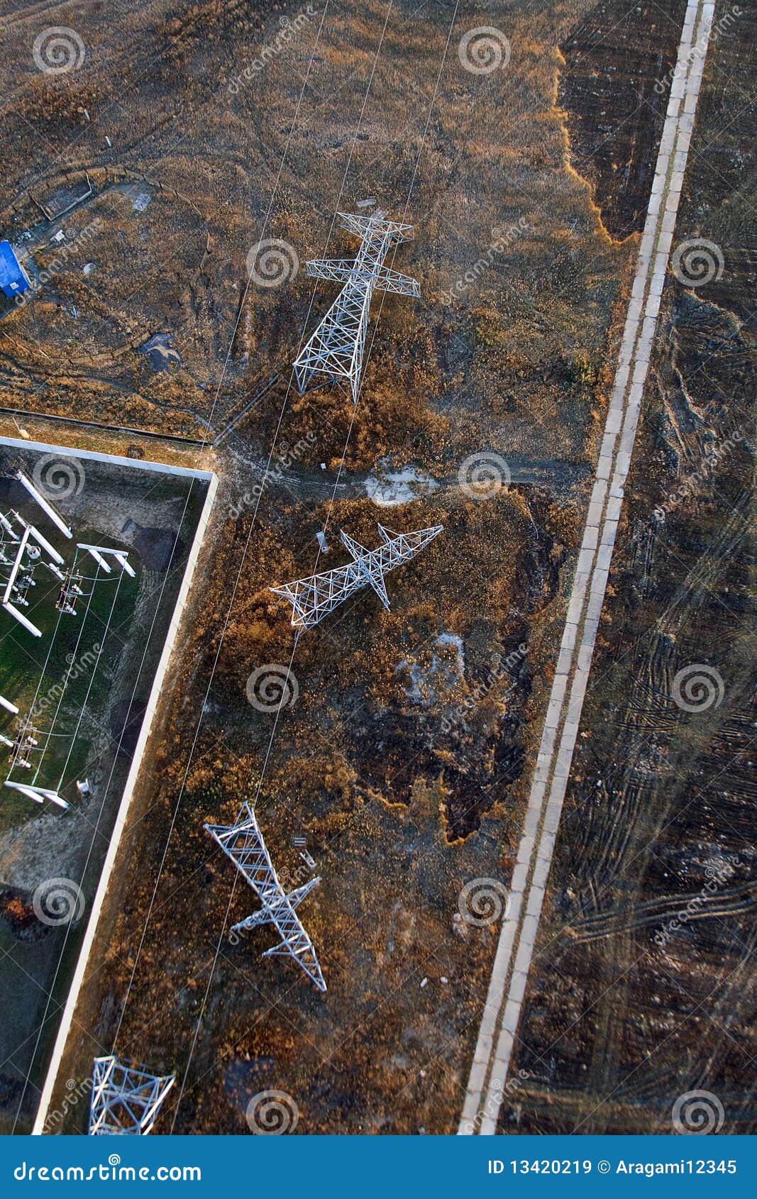 Fallen electrical towers stock image. Image of fall, framework - 13420219