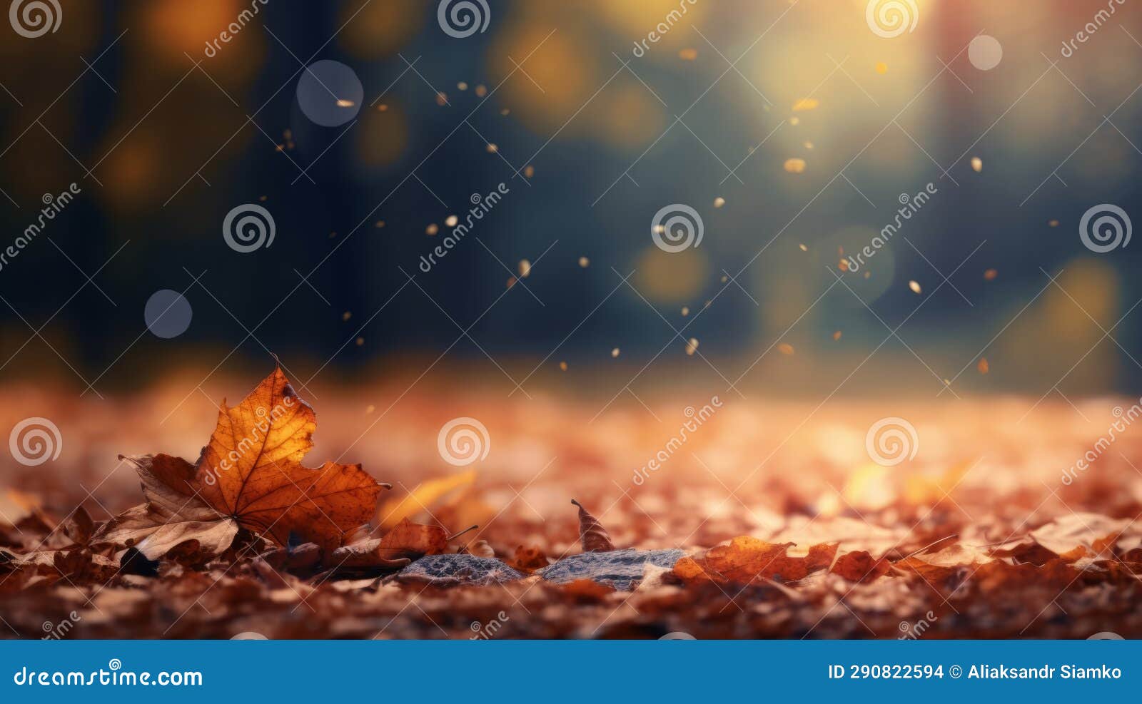 Fallen Leaves in the Autumn Forest with Bokeh Background Stock Photo ...