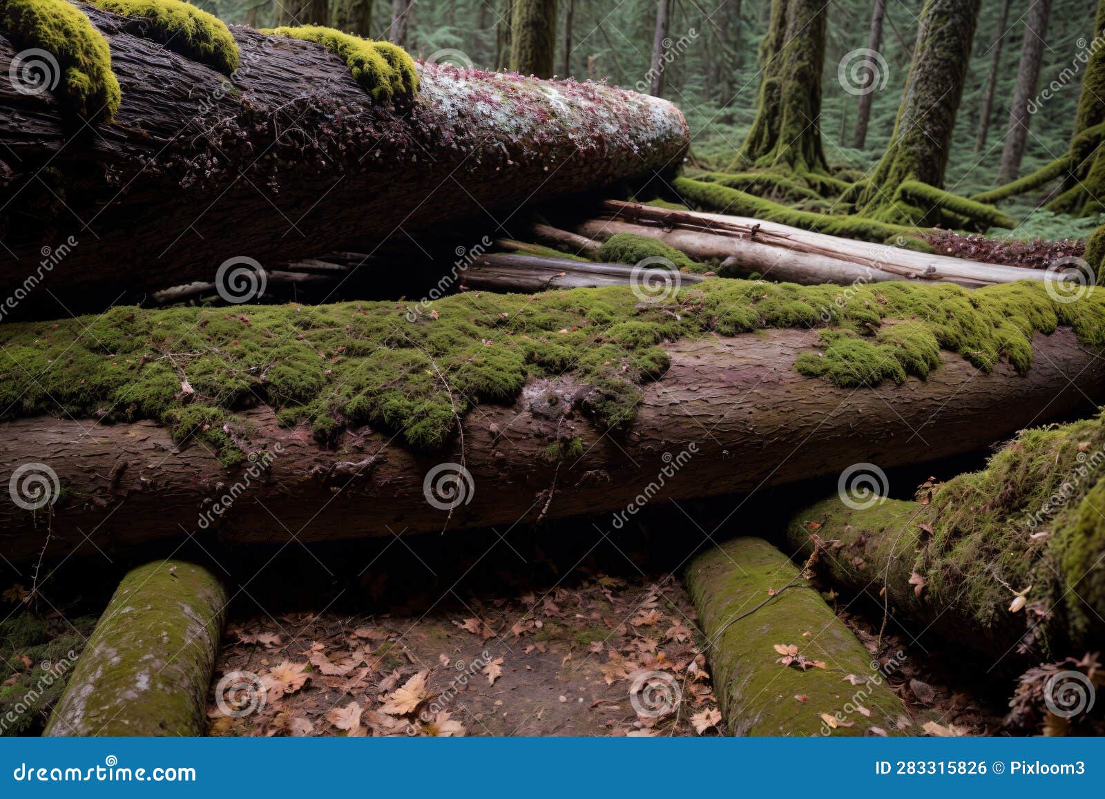 A Fallen Log Covered with Vibrant Moss and Fungi Stock Illustration ...
