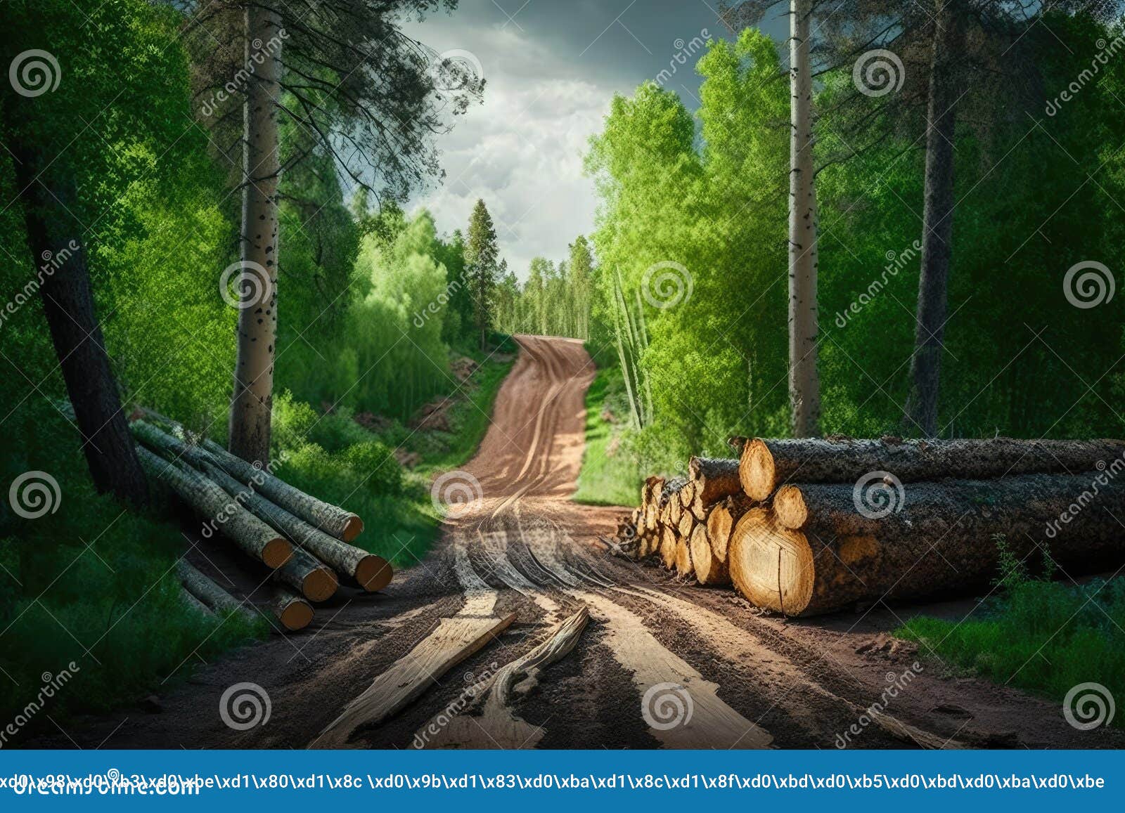 Fallen Logs of Trees from the Forest Lie on the Road. Ai Generative ...