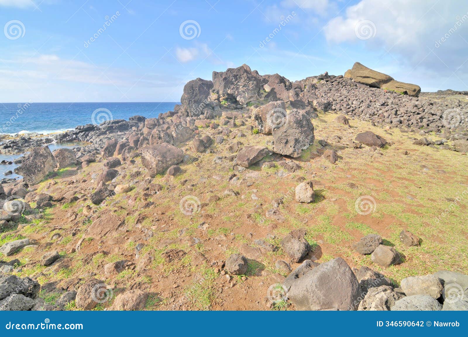 Moai Giants of Akahanga on Eastern Island, Chile Stock Photo - Image of ...