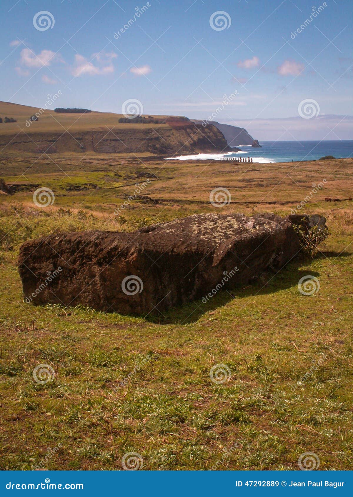 Fallen Moai Pointing To Coast Stock Image - Image of colorful, ruins ...