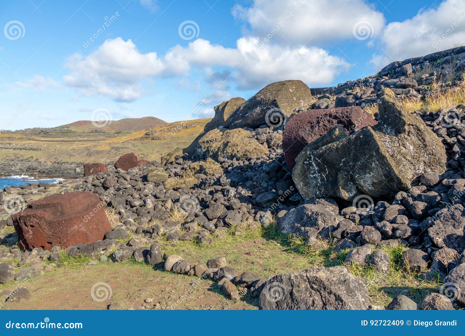 Fallen Moai Statues at Ahu Akahanga - Easter Island, Chile Stock Image ...