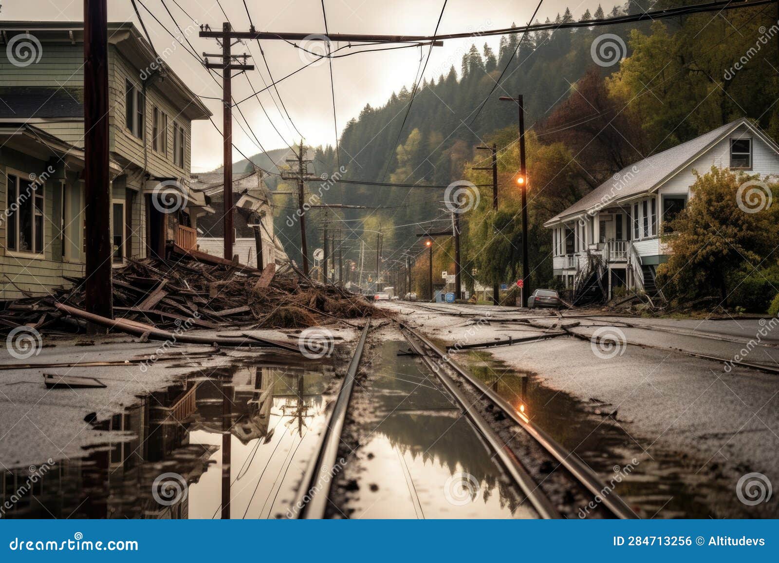 Fallen Power Lines Due To Mudslide Damage Stock Illustration ...