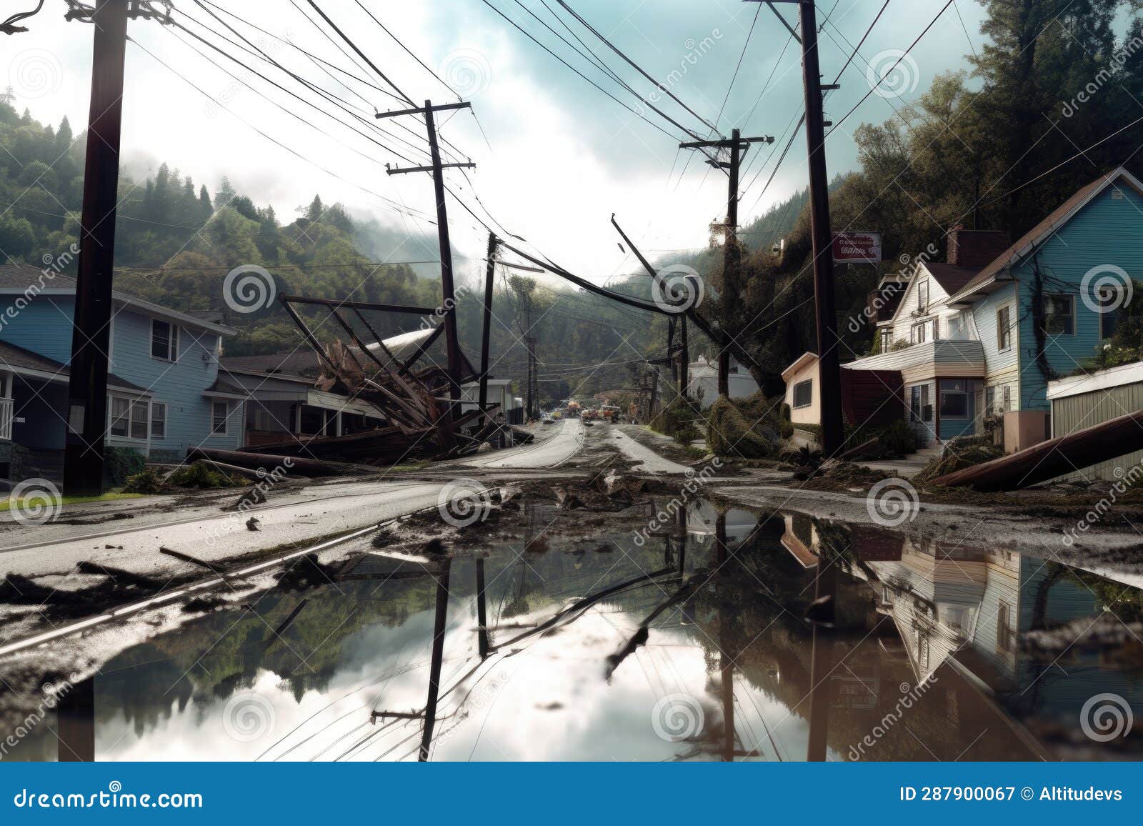 Fallen Power Lines Due To Mudslide Damage Stock Illustration ...