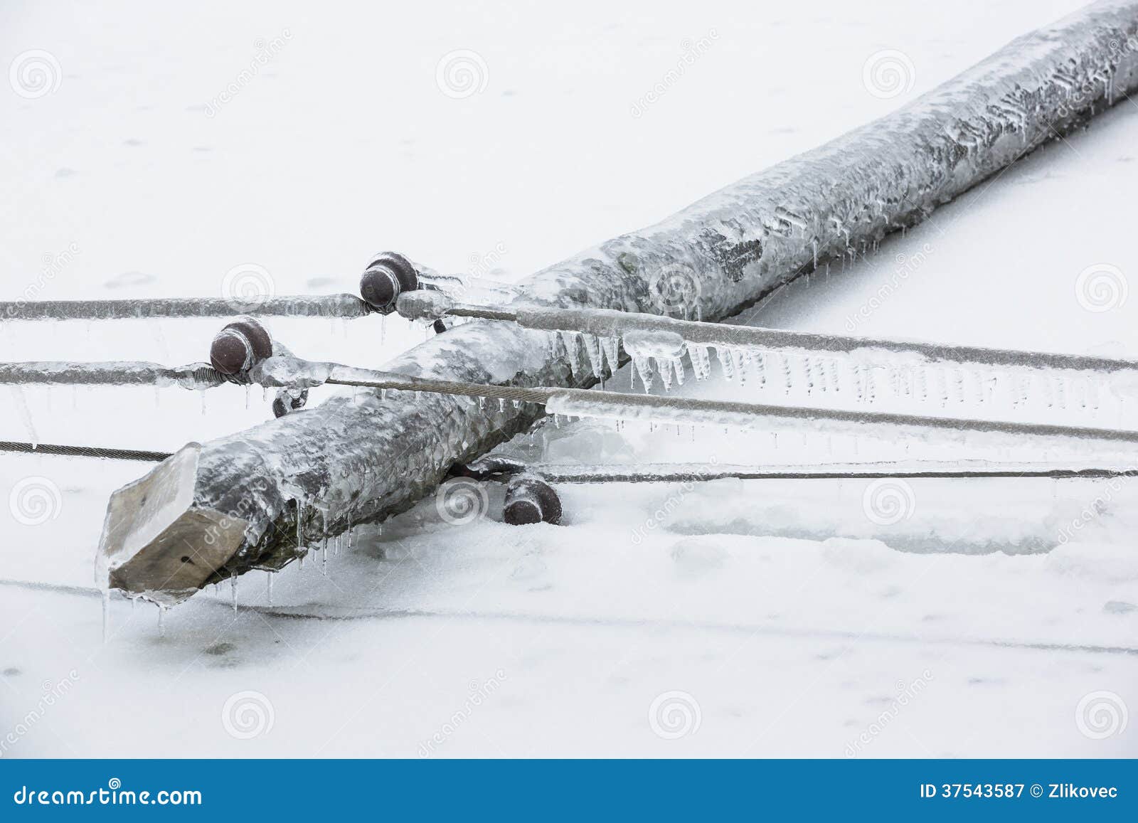 Fallen Pylon Covered with Ice Stock Image - Image of sleet, frosty ...