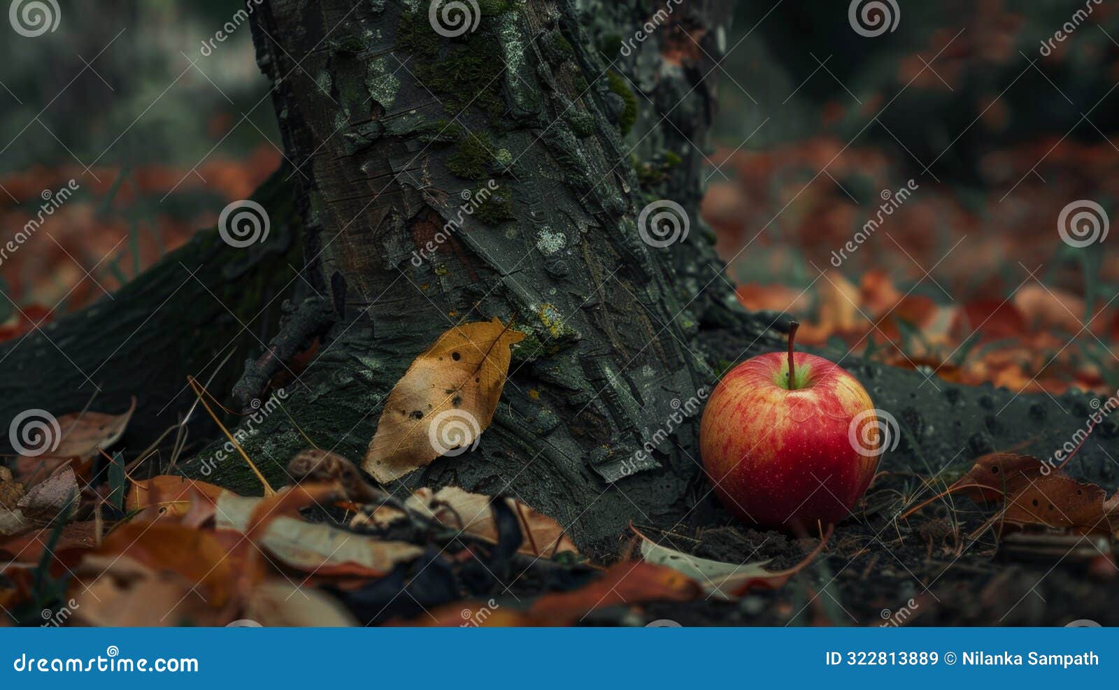Fallen Red Apple Under the Tree. Riped Red Apple on the Ground Stock ...