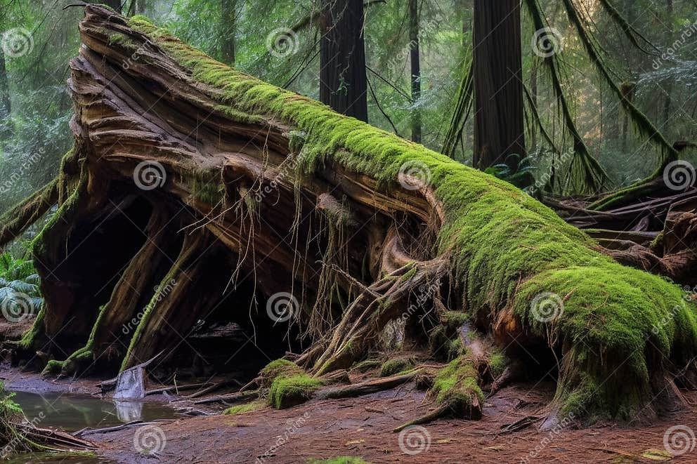 Fallen Redwood Tree with Exposed Roots Stock Illustration ...