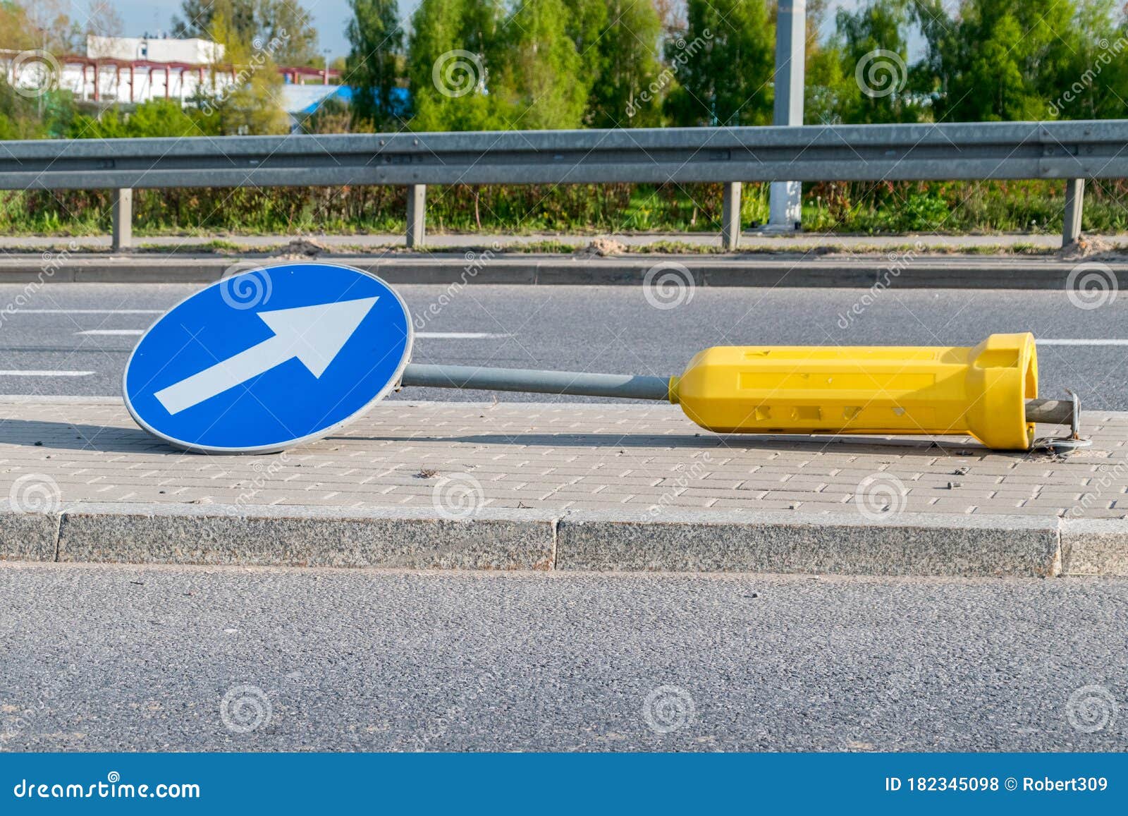 Fallen Road Sign on the Ground Stock Photo - Image of street, warning ...