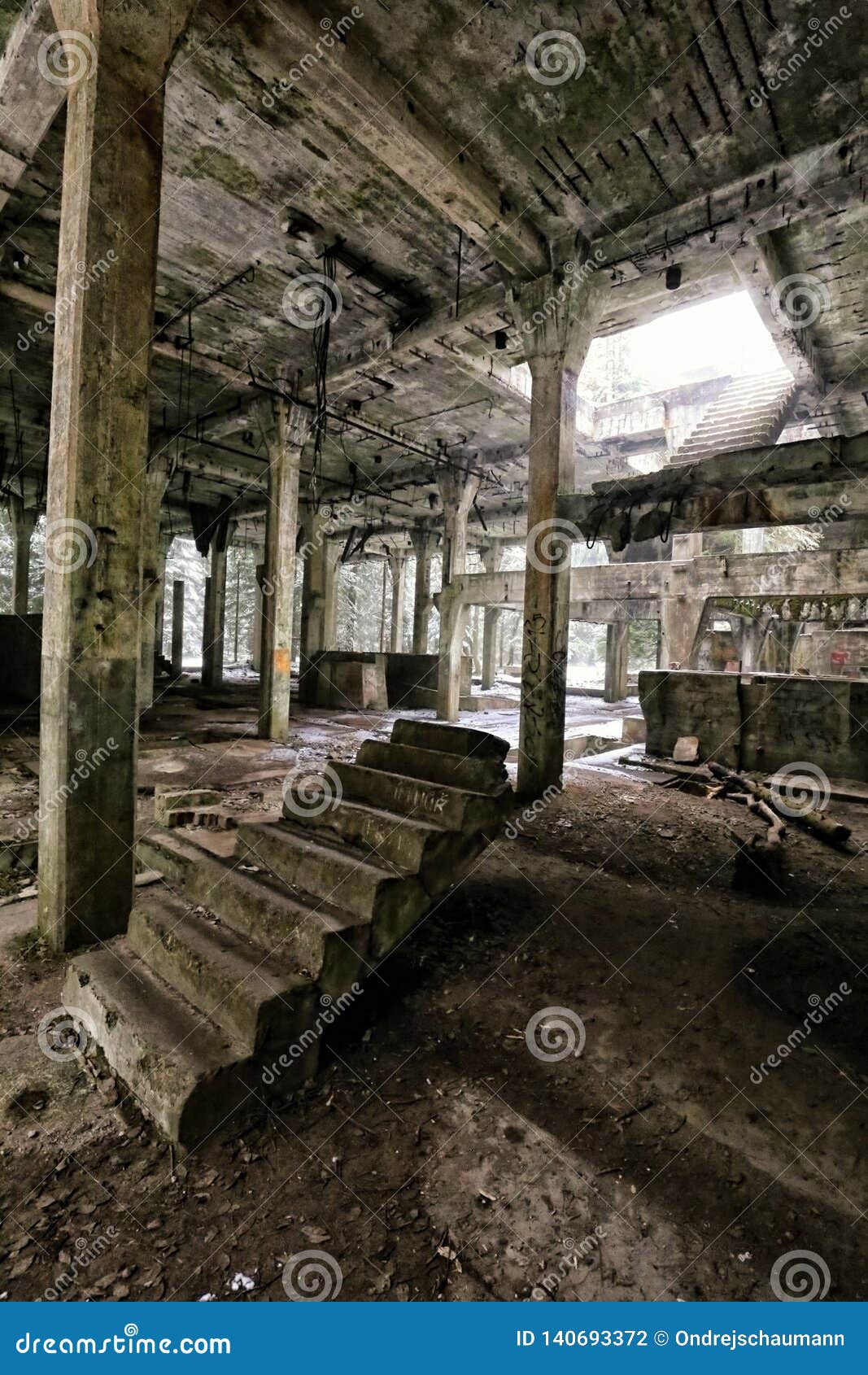 Fallen Stairway of the Devastated Concrete Factory Stock Photo - Image ...