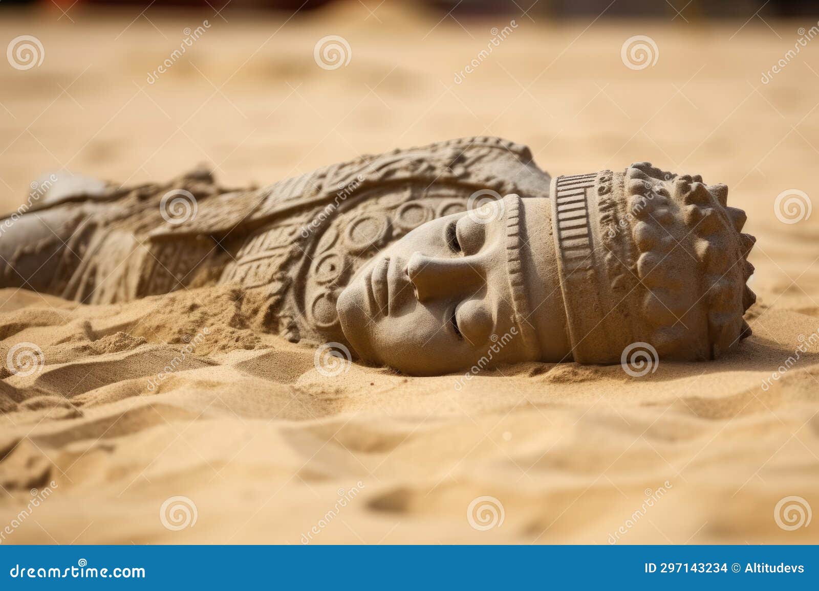 Fallen Statue of an Unknown Deity, Half Buried in the Sand Stock Photo ...