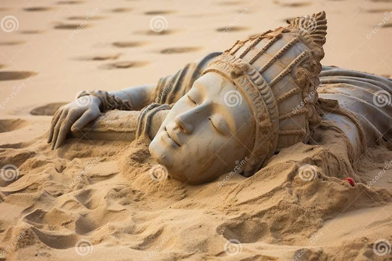 Fallen Statue of an Unknown Deity, Half Buried in the Sand Stock Image ...
